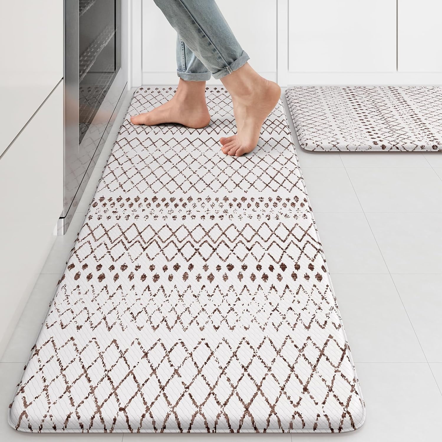 Kitchen Mats 2PCS,Cushioned Anti Fatigue Boho Kitchen Rugs and Mats,Non ...