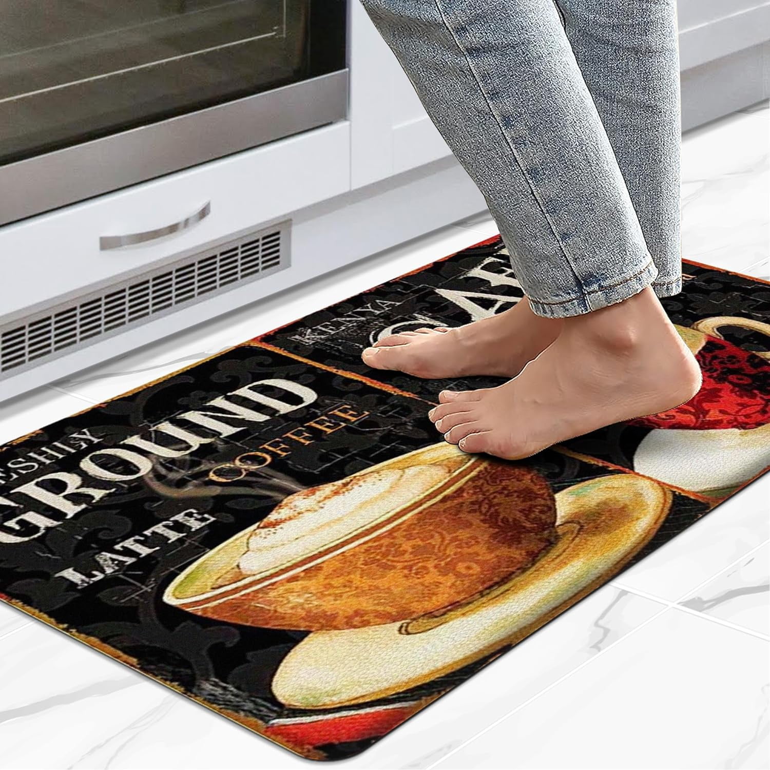 Kitchen Mats,Coffee Vintage Kitchen Mats for Floor,Anti Fatigue ...