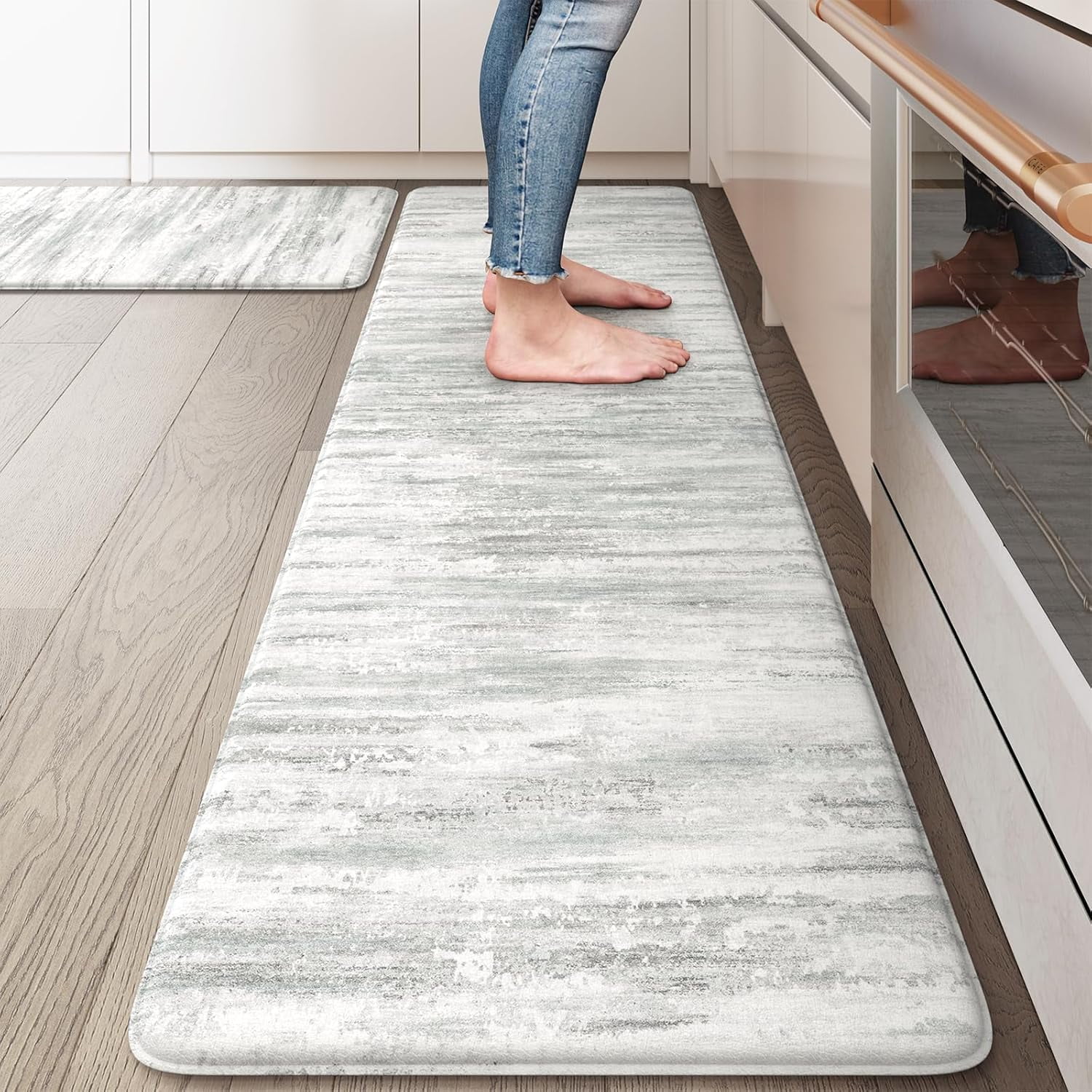 Kitchen Mats Cushioned Anti Fatigue, Abstract Grey Farmhouse Kitchen ...
