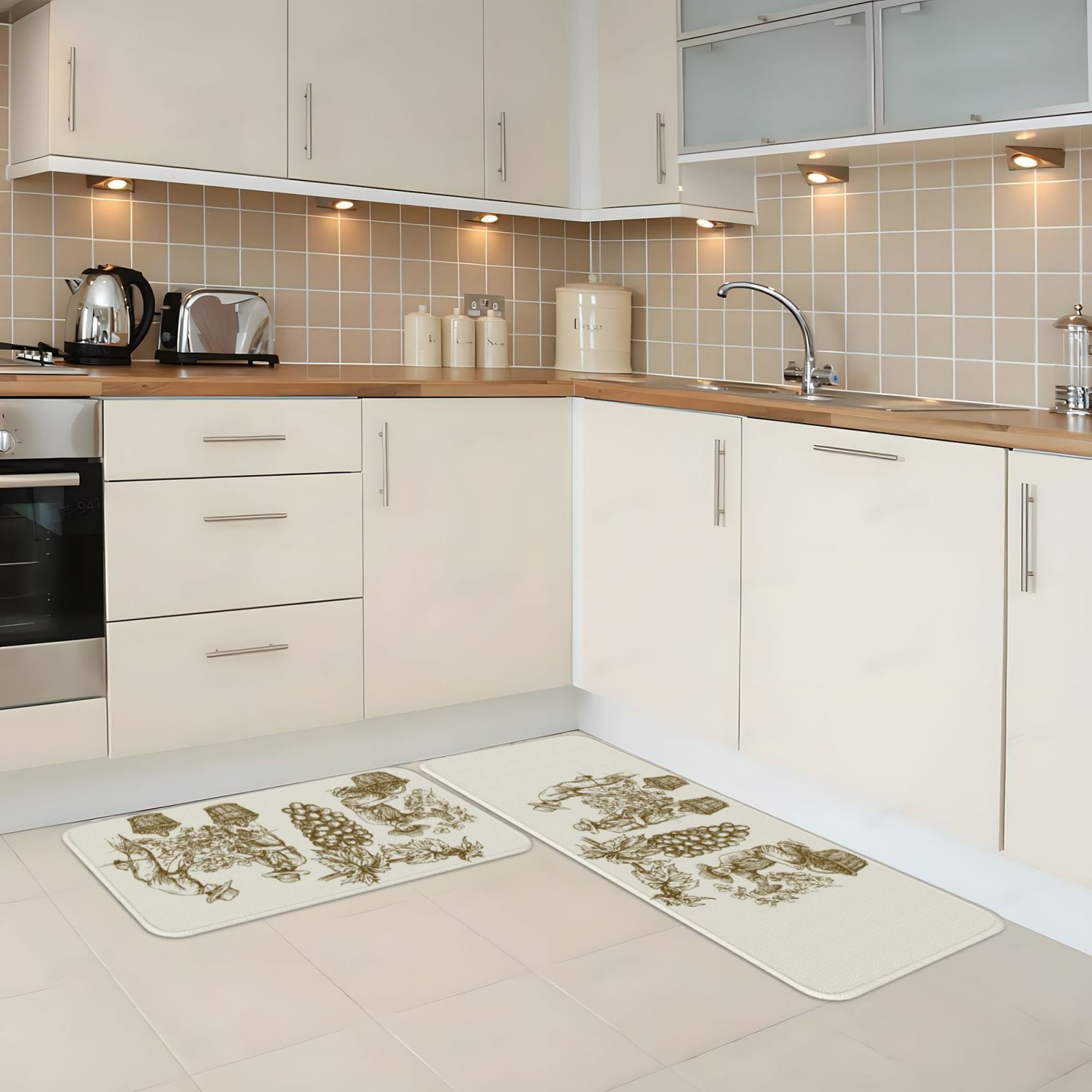 Kitchen Mats for Floor 2 Piece - Workers Cutting Grapes From Vineyard ...