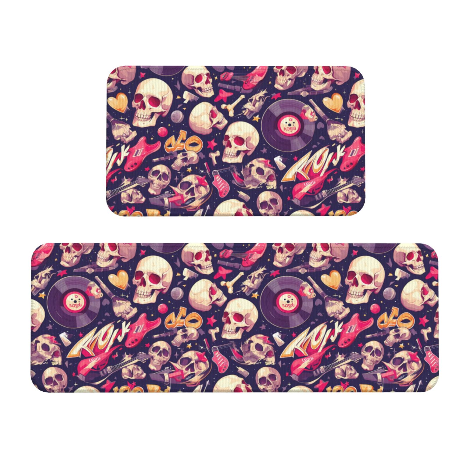 Kitchen Mats for Floor 2 Piece - music Skull record Guitar Anti Fatigue ...