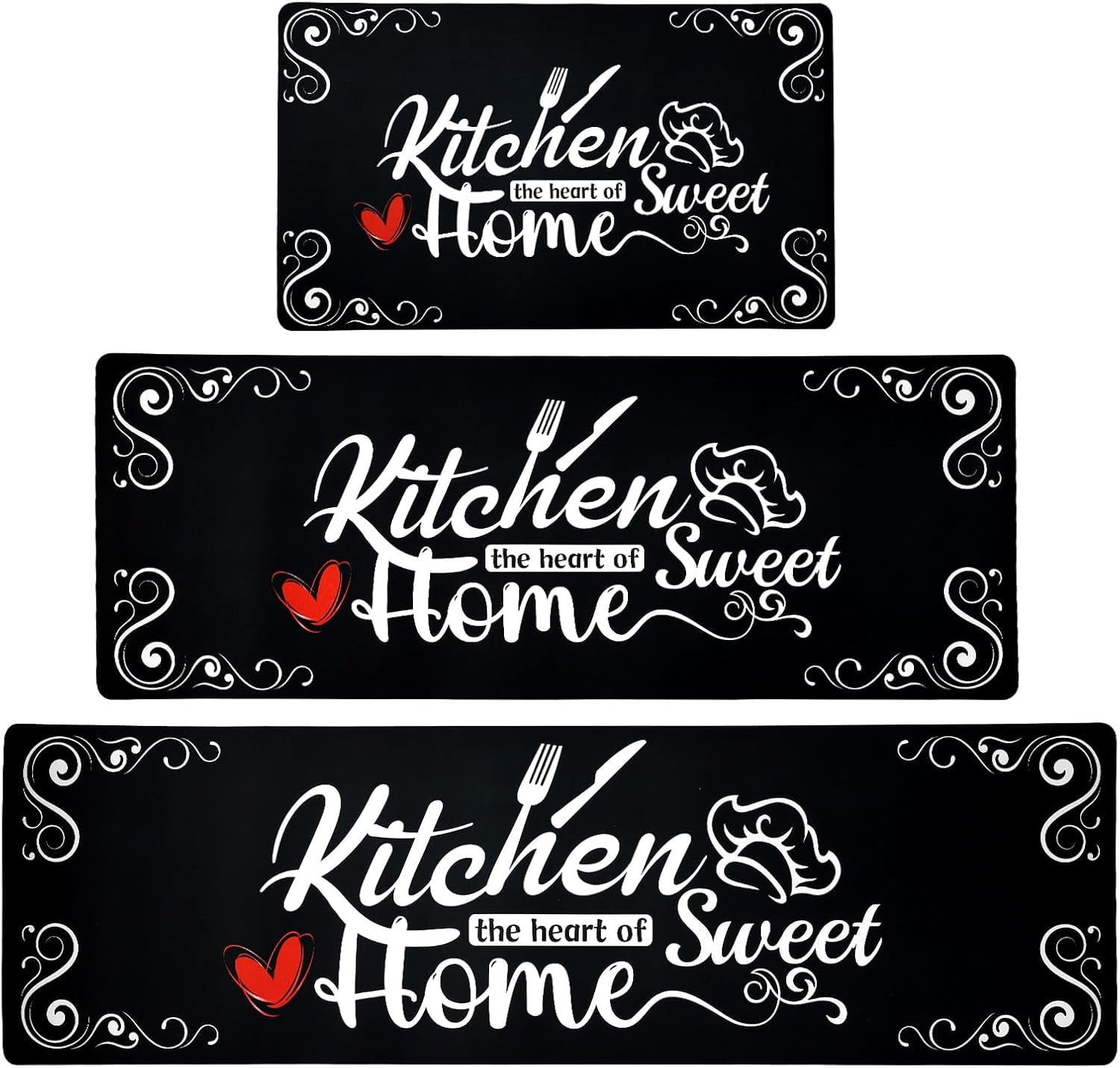 Kitchen Mats for Floor 3 Pieces Set, Non Slip Cushioned Runners ...
