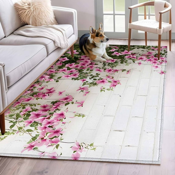 Kitchen Mats for Floor 3x5 Ft, Pink Spring Floral Non Slip Area Rugs ...
