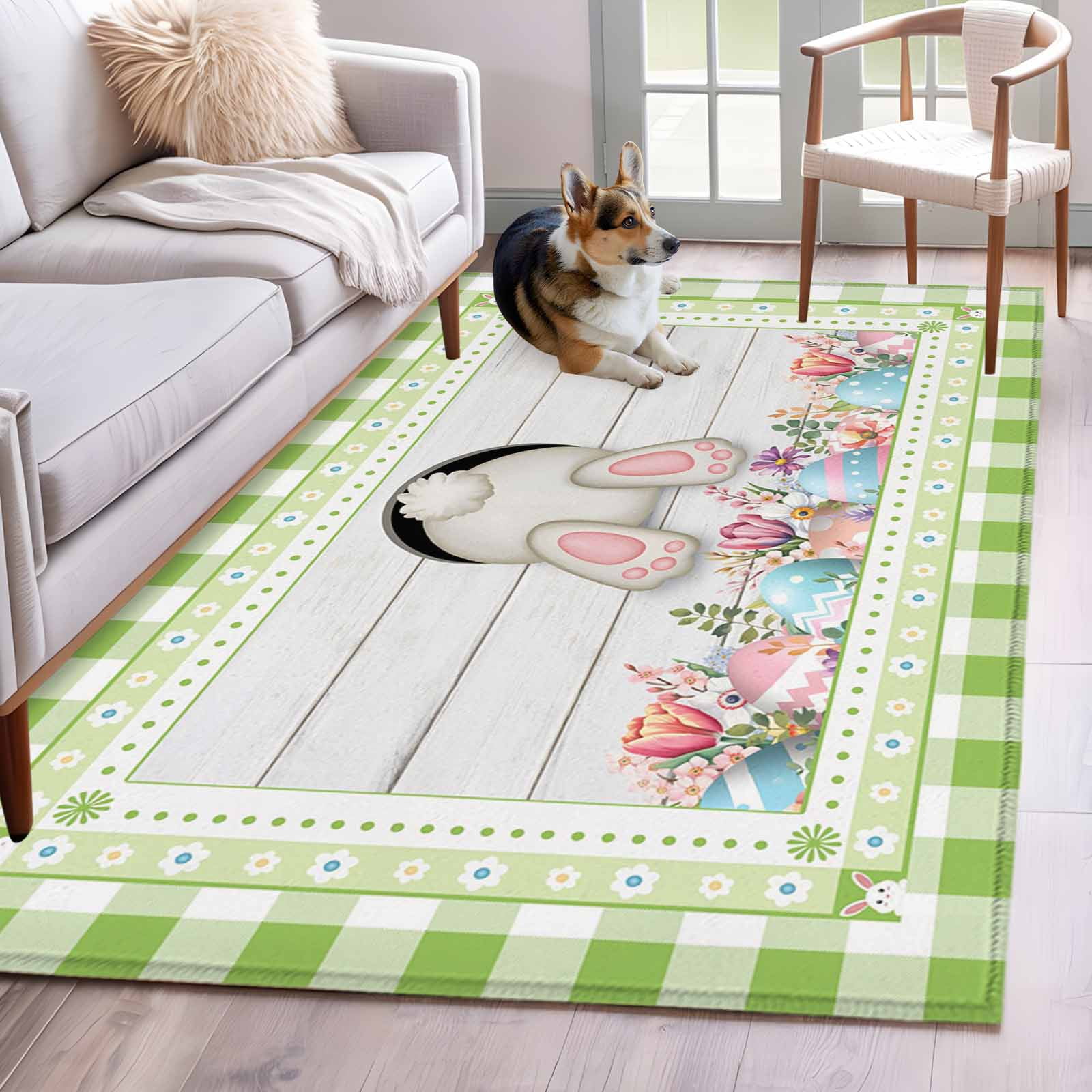 Kitchen Mats for Floor 3x5 Ft, Sage Green Bunny Easter Non Slip Area ...