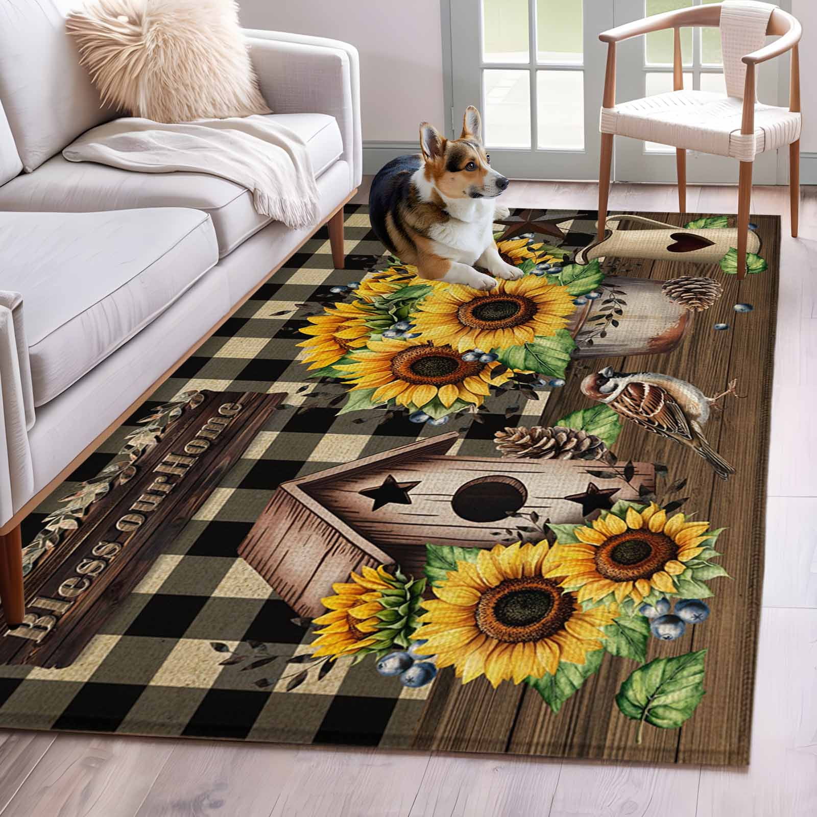Kitchen Mats for Floor 3x5 Ft, Yellow Sunflowers Non Slip Area Rugs for ...