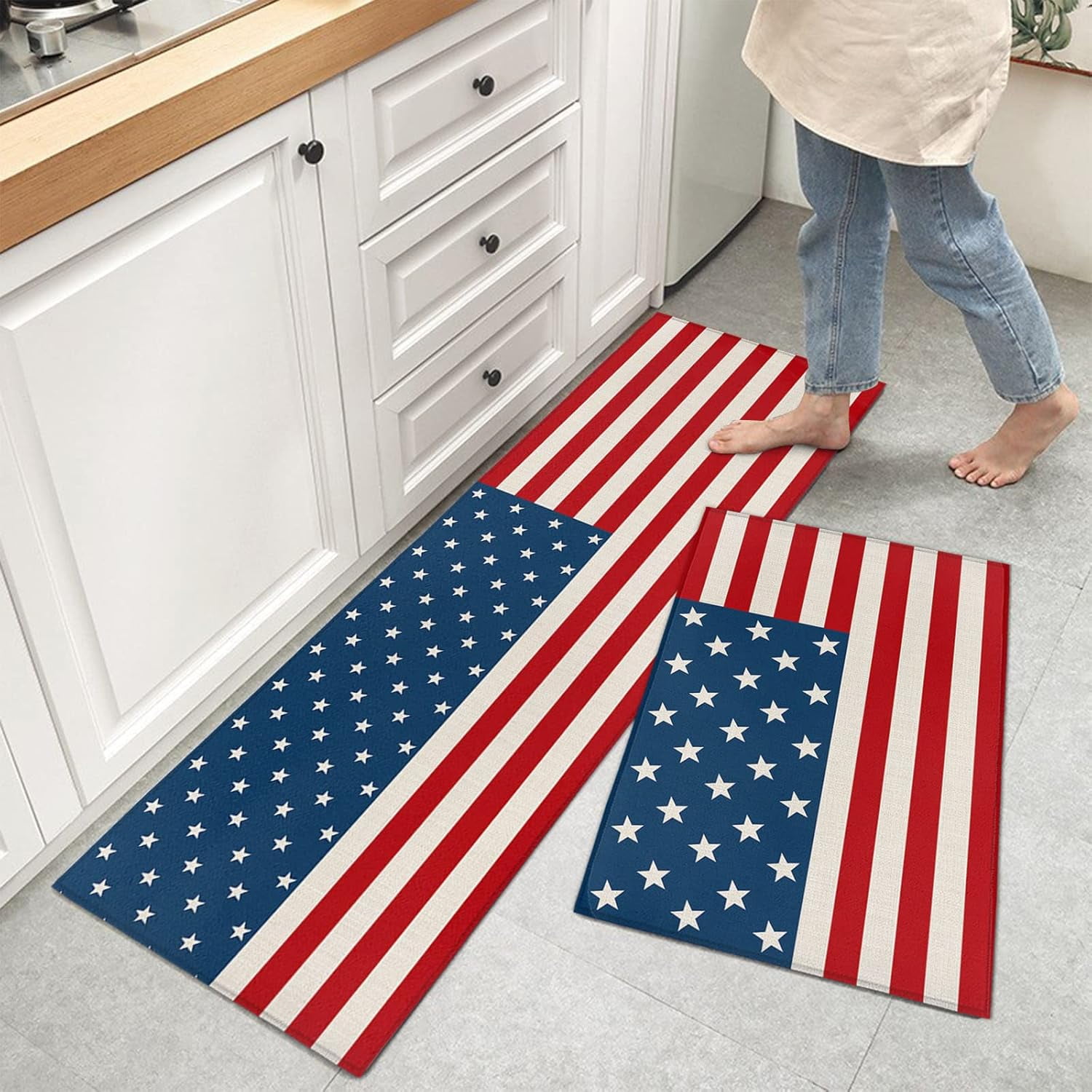 Kitchen Mats for Floor, 4th of July Strip and Star American Flag ...