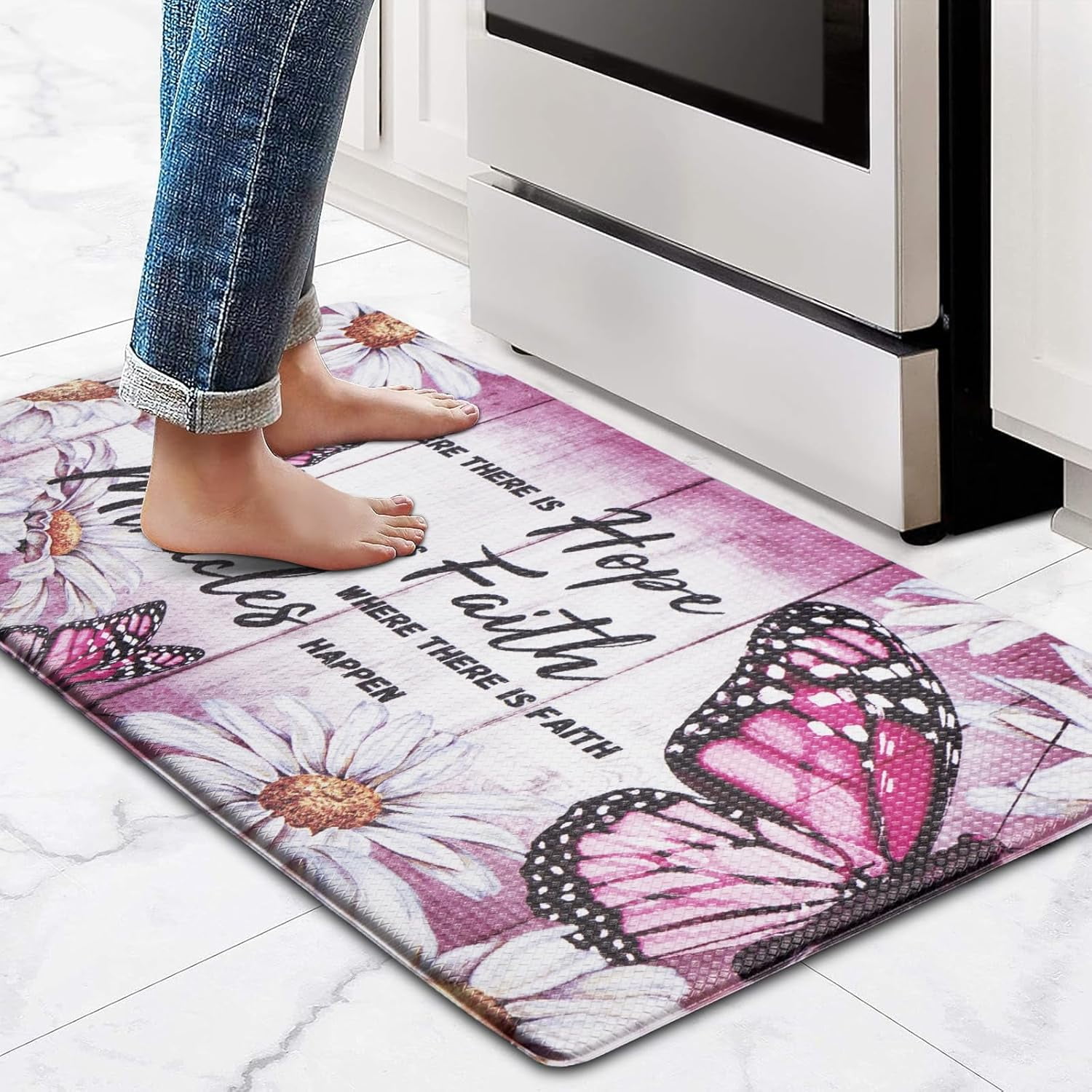 Kitchen Mats for Floor Butterfly Floral Kitchen Rug Anti Fatigue Mats ...