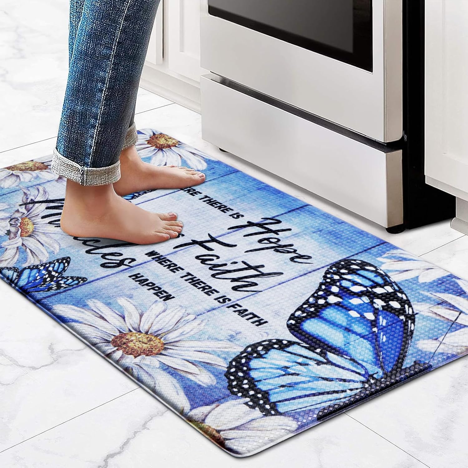Kitchen Mats for Floor Butterfly Floral Kitchen Rugs Anti Fatigue Mats ...