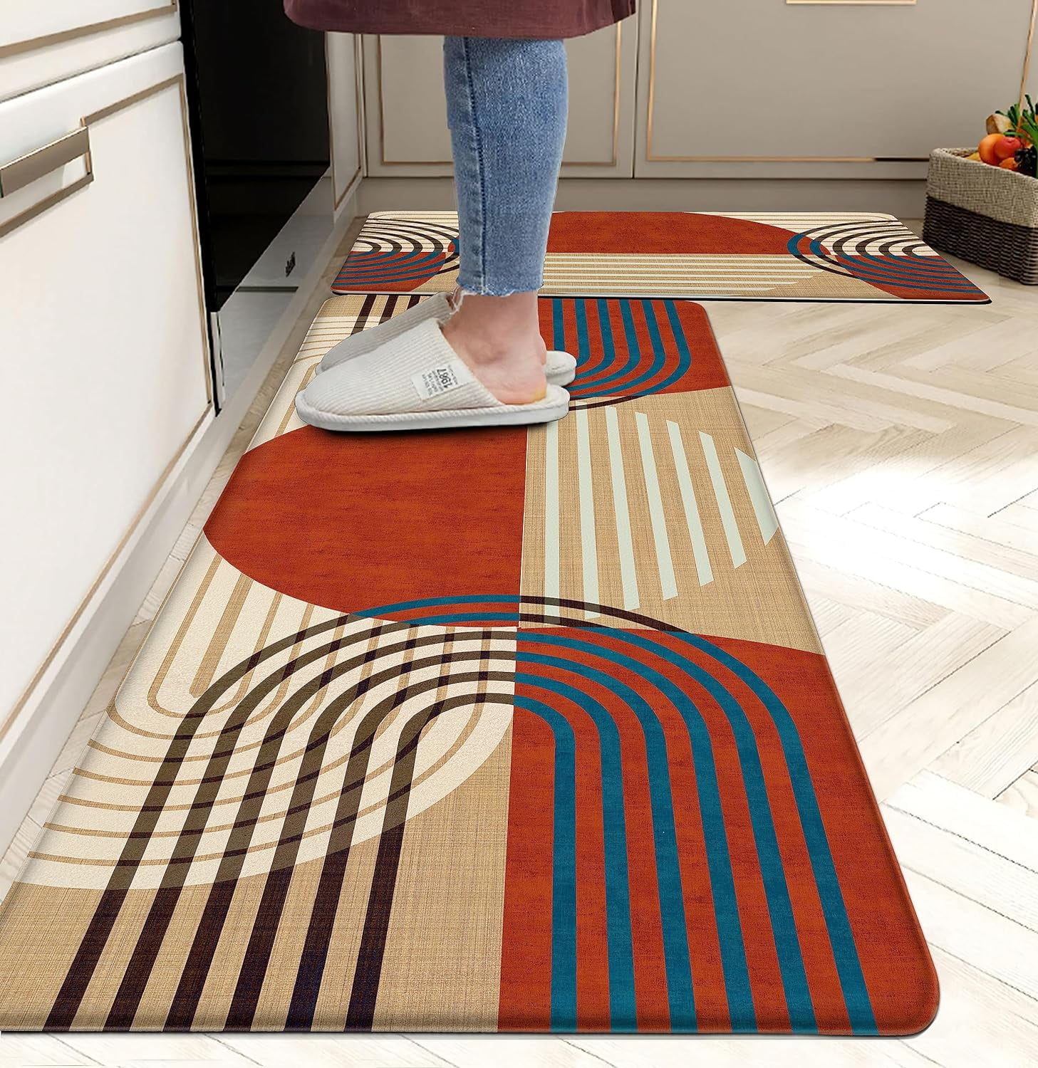 Kitchen Mats for Floor red kitchen rugs Modern Abstract Circle Anti ...
