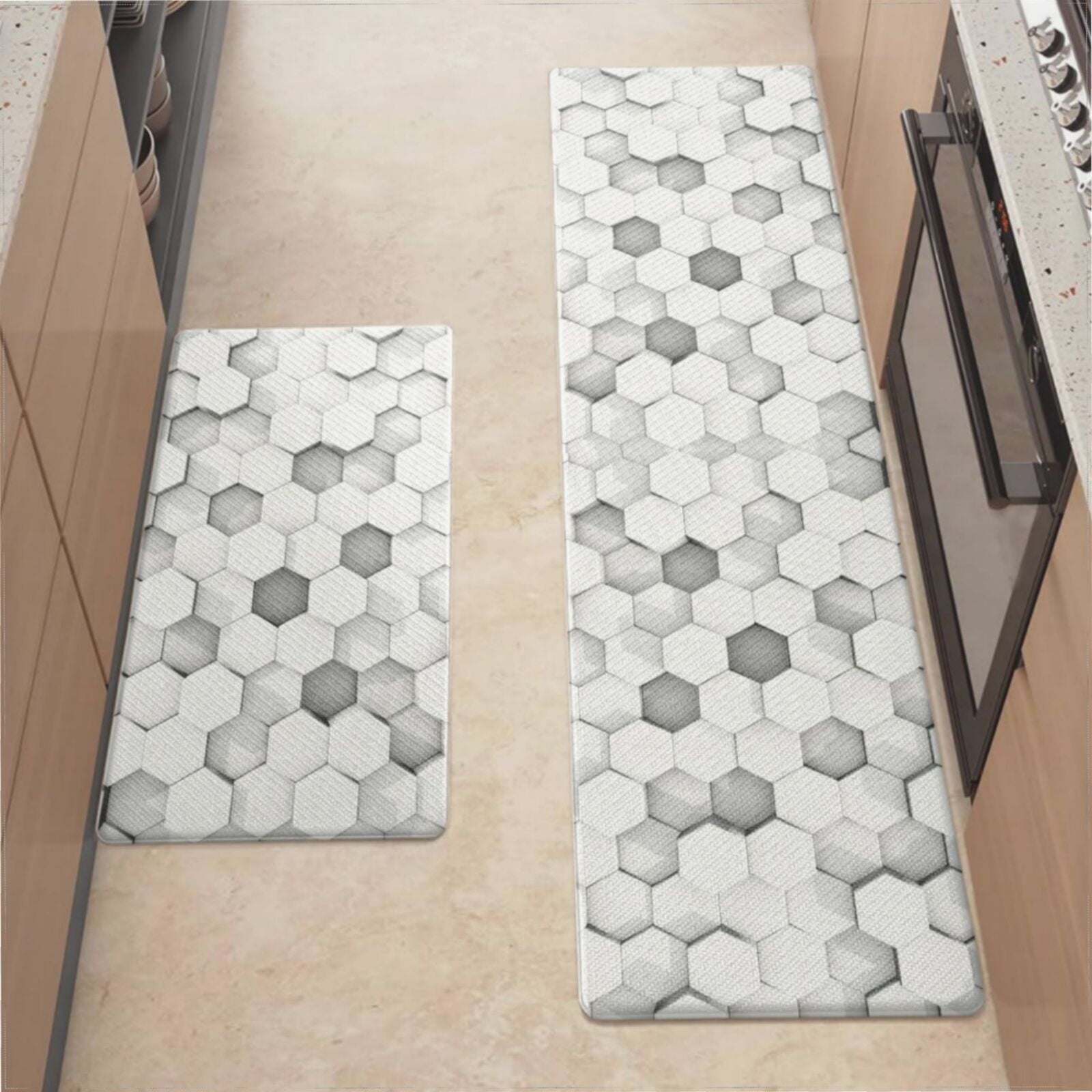Kitchen Mats For Floor,3d Hexagon Tile Brick Pattern Kitchen Rug For ...