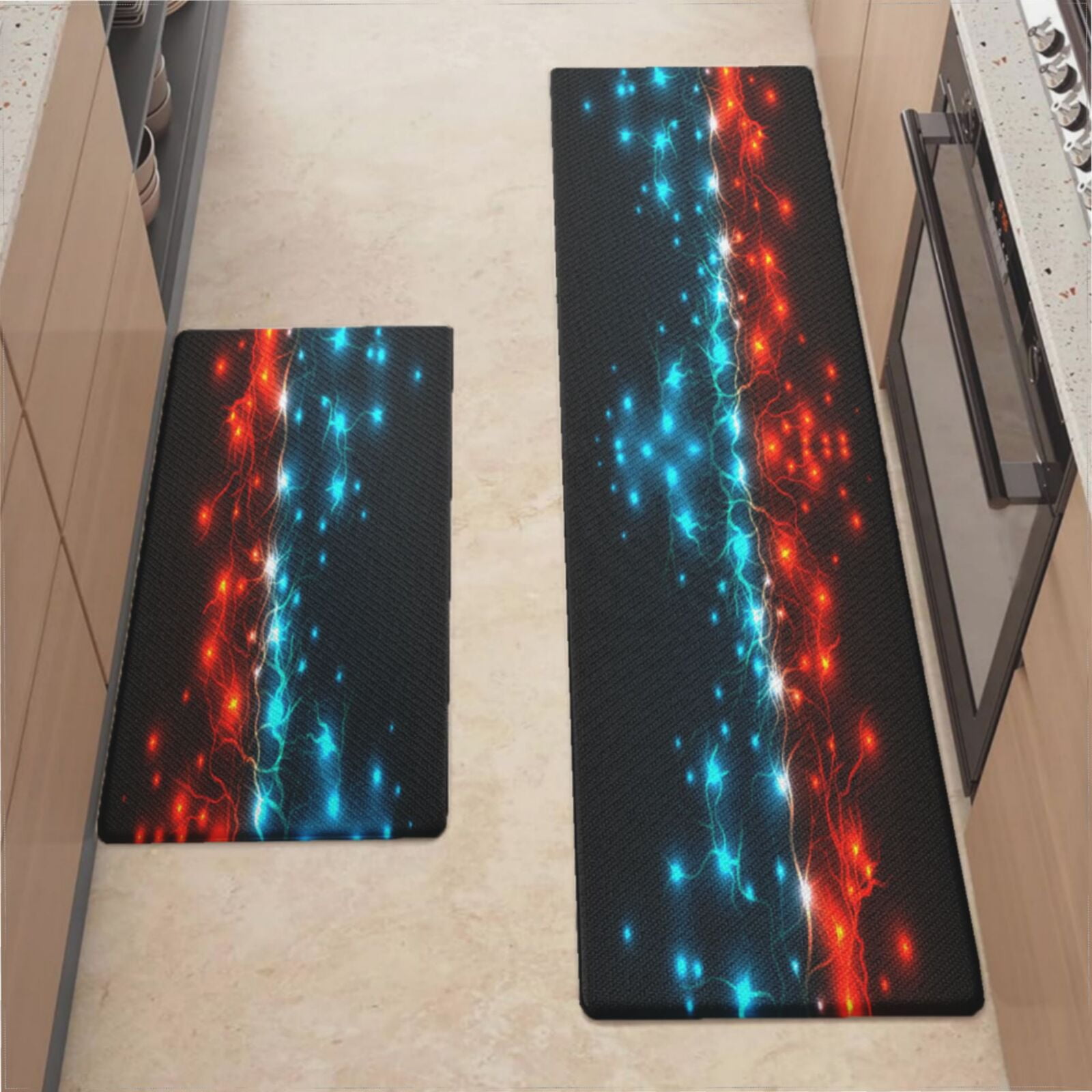 Kitchen Mats For Floor,Abstract Red And Blue Lightning Kitchen Rug For ...