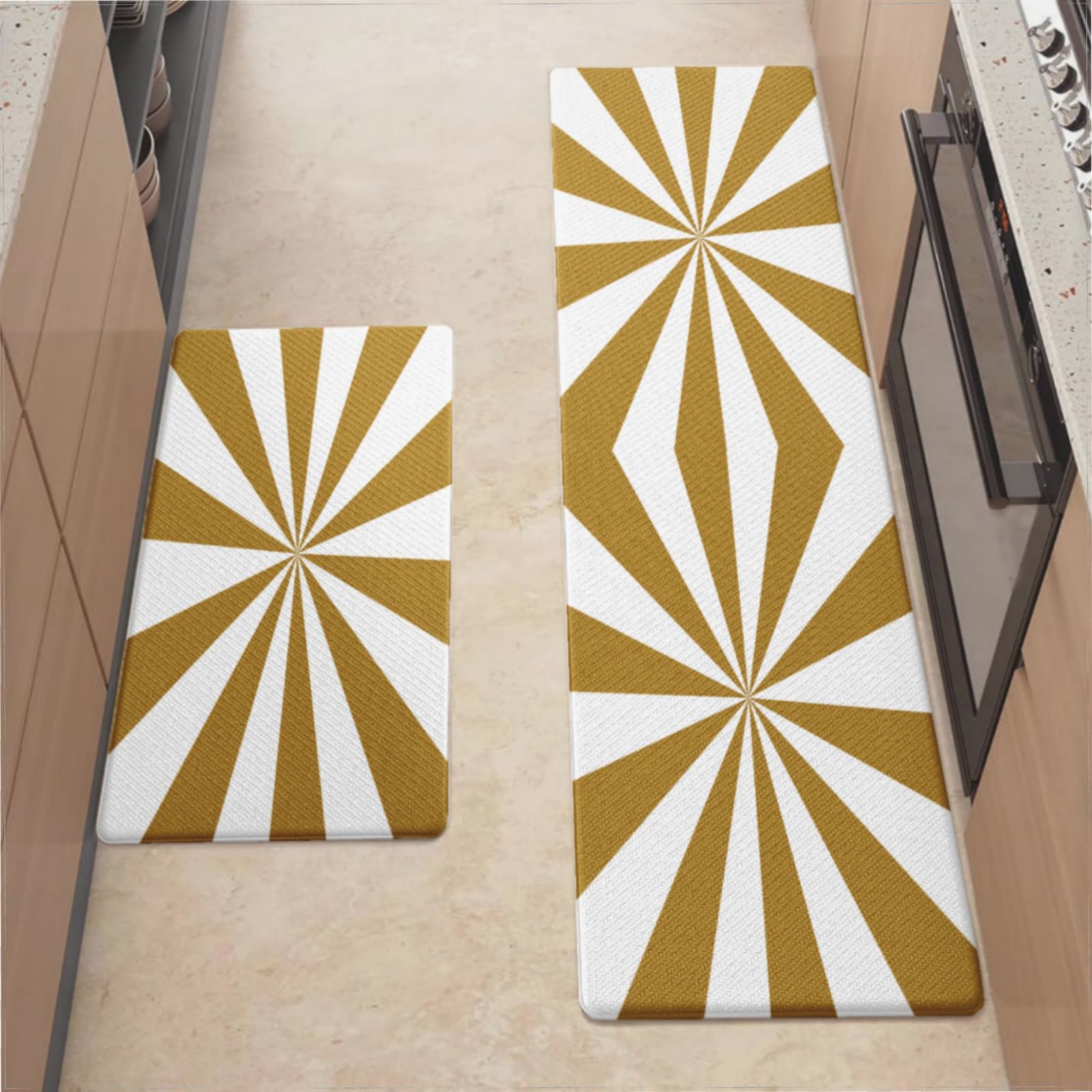 Kitchen Mats For Floor,Aesthetic Brown Beige And White Sunburst Kitchen ...