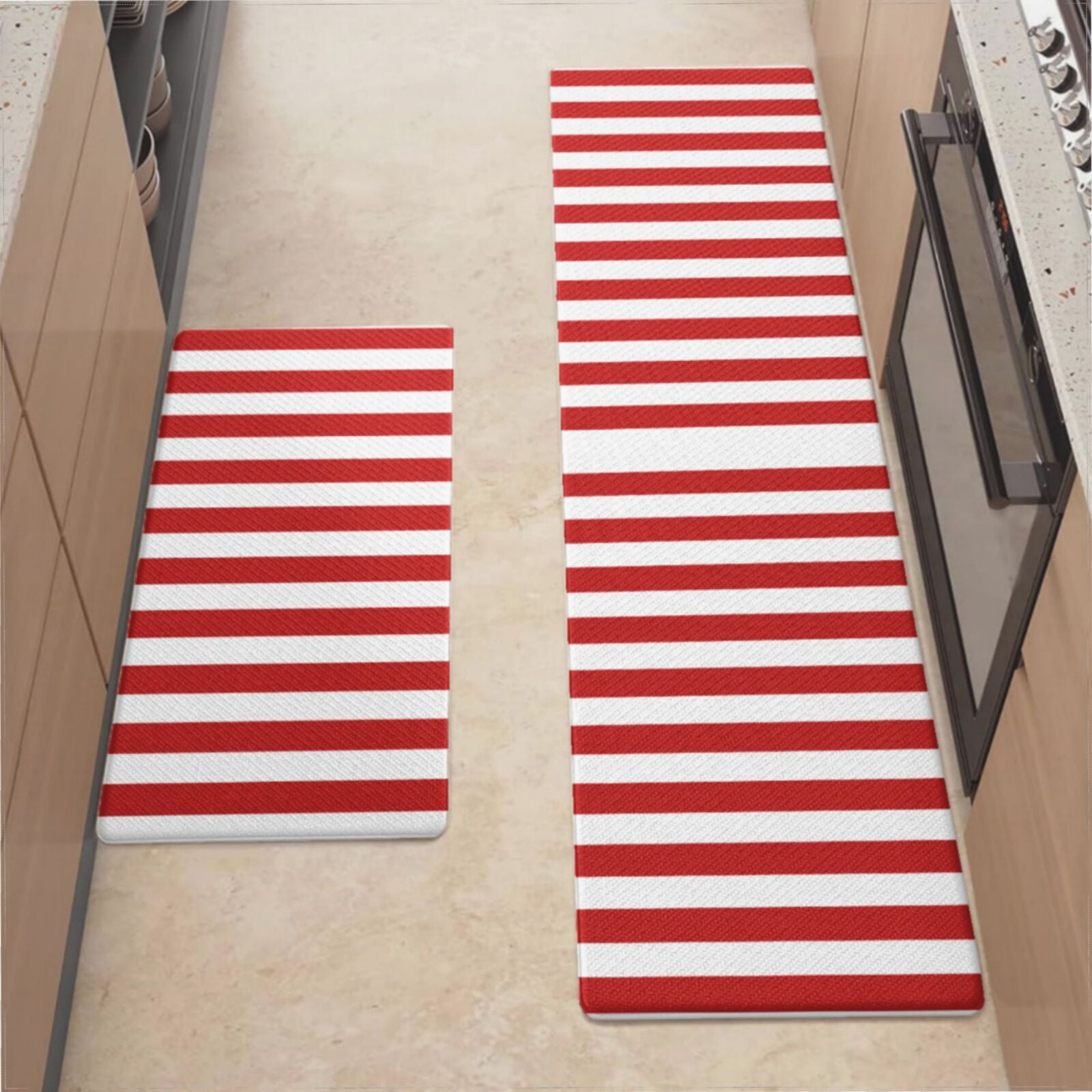 Kitchen Mats For Floor,Aesthetic Raspberry Red And White Vertical ...