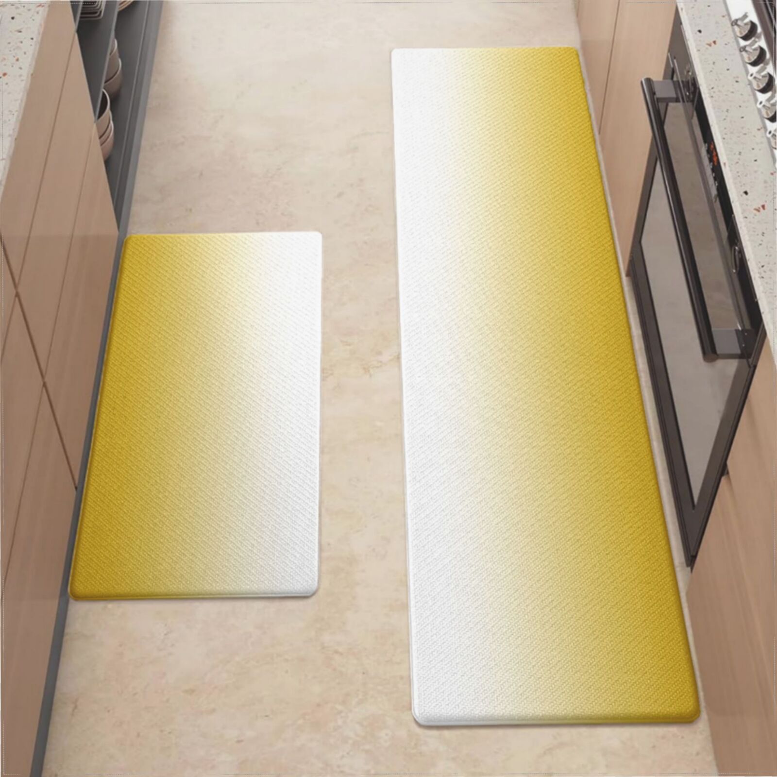 Kitchen Mats For Floor,Aesthetic Sand Yellow And White Gradient Kitchen ...