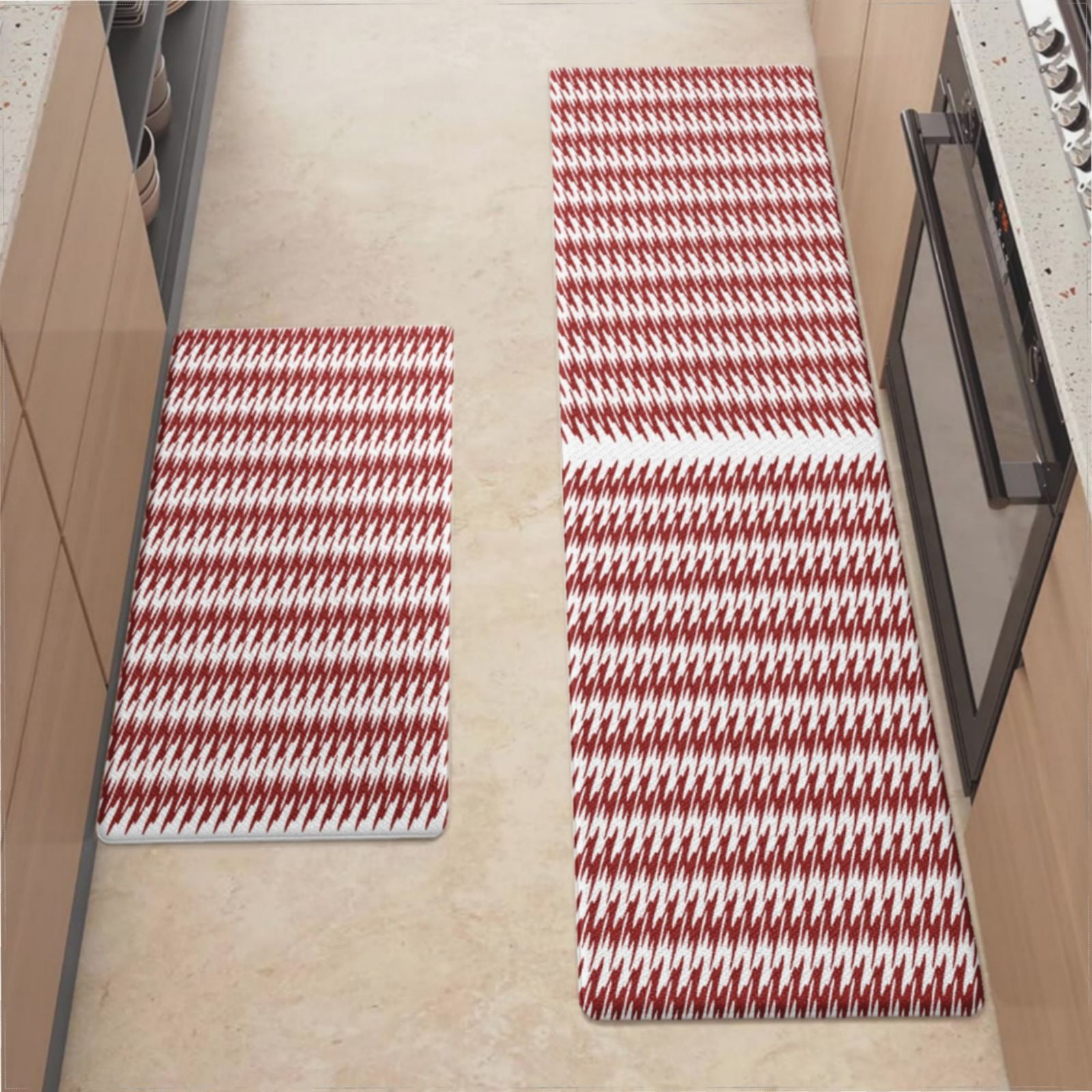 Kitchen Mats For Floor,Aesthetic Tomato Red And White Ripple Kitchen ...