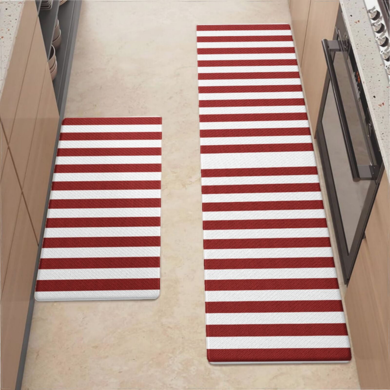 Kitchen Mats For Floor,Aesthetic Tomato Red And White Vertical Kitchen ...