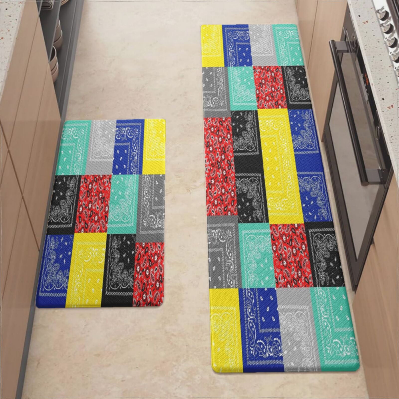 Kitchen Mats For Floor,Bandana Paisley Patchwork Pattern Kitchen Rug ...