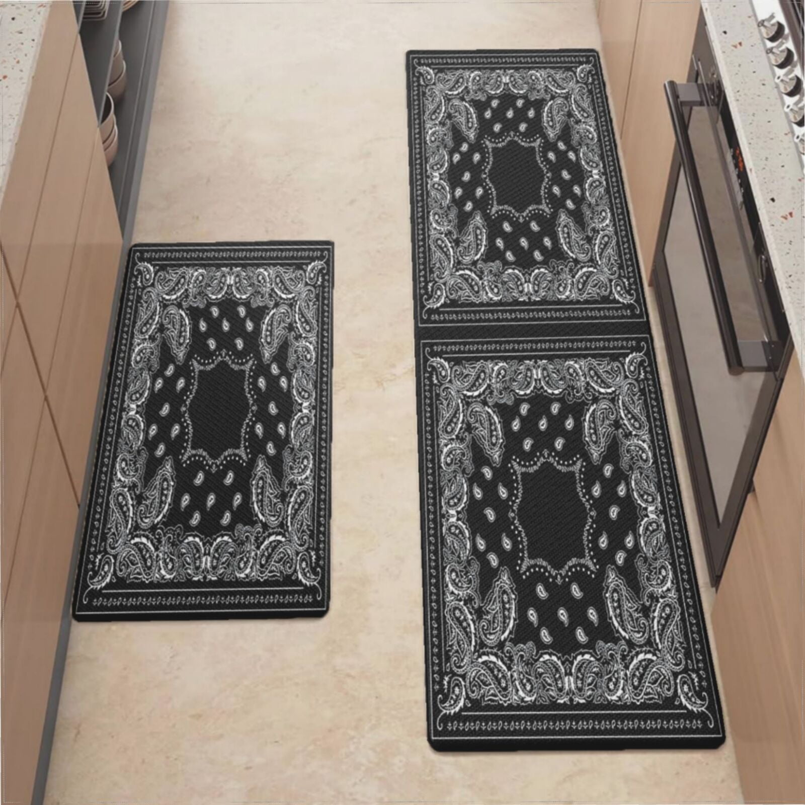 Kitchen Mats For Floor,Black Paisley Bandana Pattern Kitchen Rug For ...
