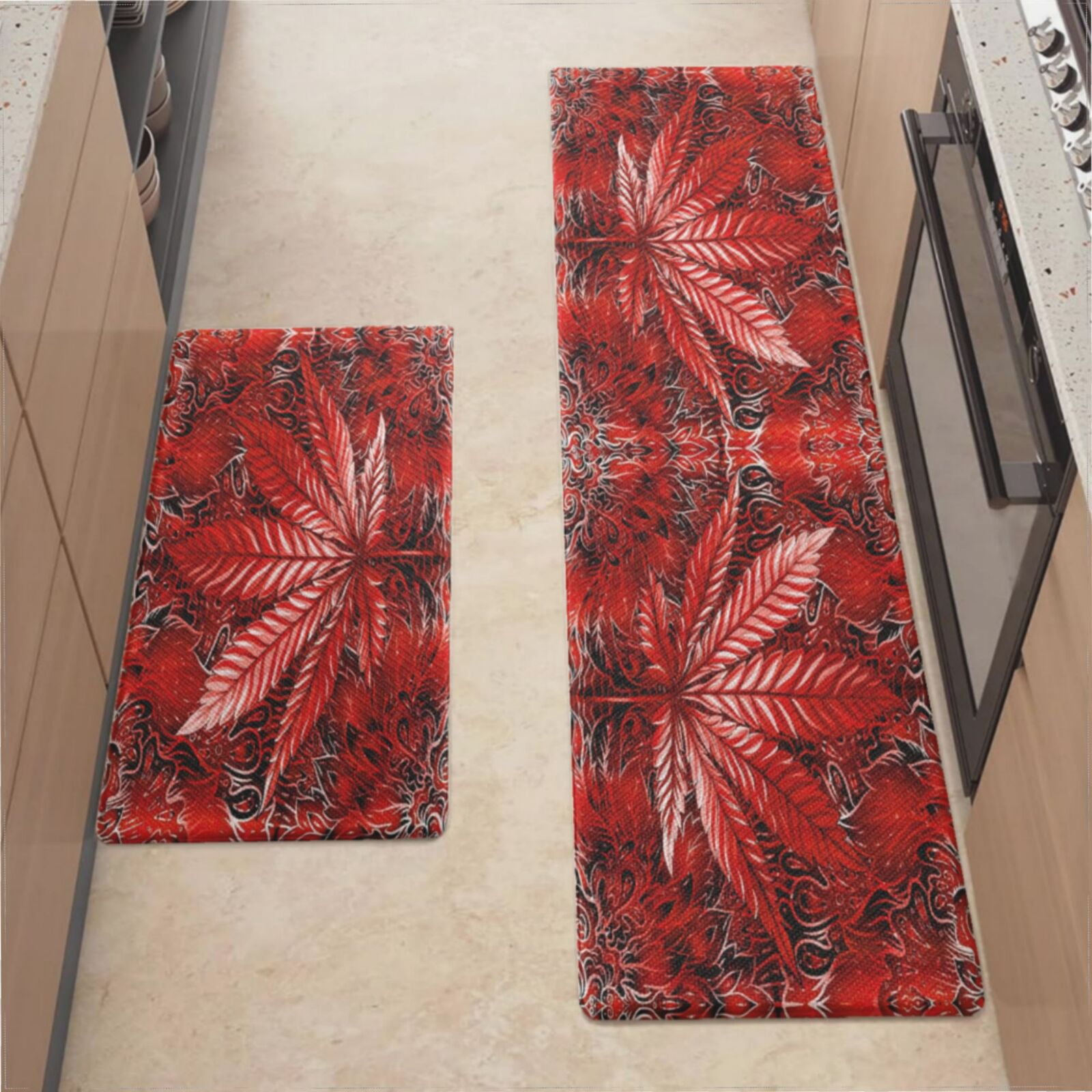 Kitchen Mats For Floor,Bloody Butterfly Maple Leaf Kitchen Rug For ...