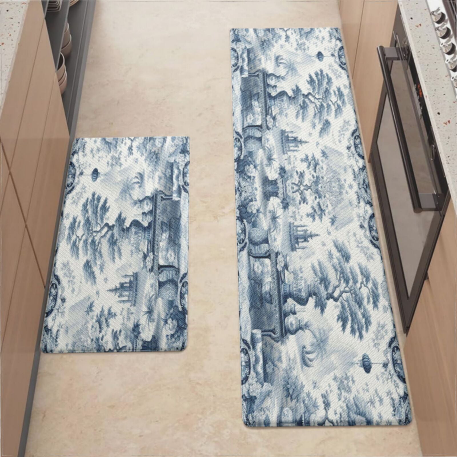 Kitchen Mats For Floor,Blue Chinoiserie Toile Luxury Style Kitchen Rug ...