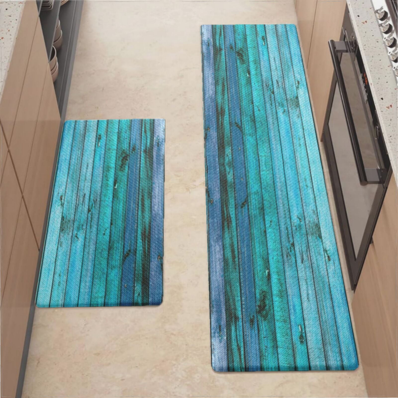 Kitchen Mats For Floor,Blue Old Wood Texture Kitchen Rug For Kitchen ...