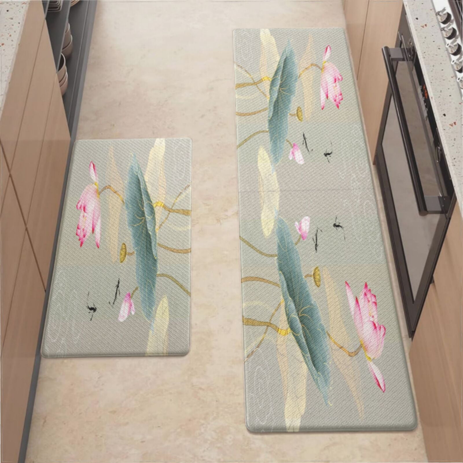 Kitchen Mats For Floor,Chinese Lotus Kitchen Rug For Kitchen ,Laundry ...
