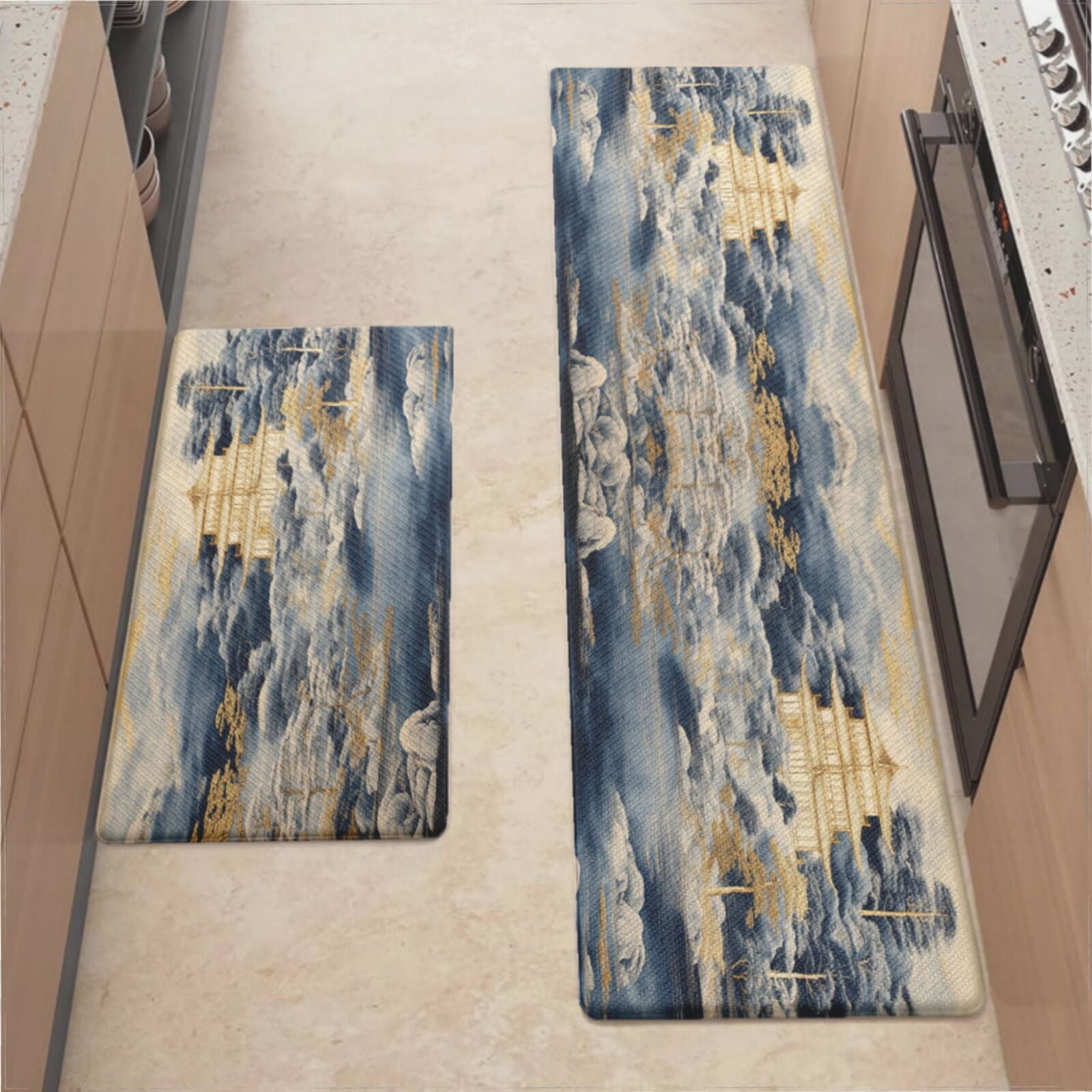 Kitchen Mats For Floor,Chinoiserie Architecture Kitchen Rug For Kitchen ...