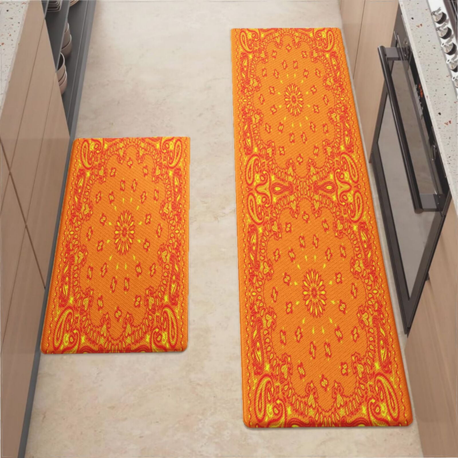 Kitchen Mats For Floor,Classic Paisley Bandana,Orange,Red And Yellow ...
