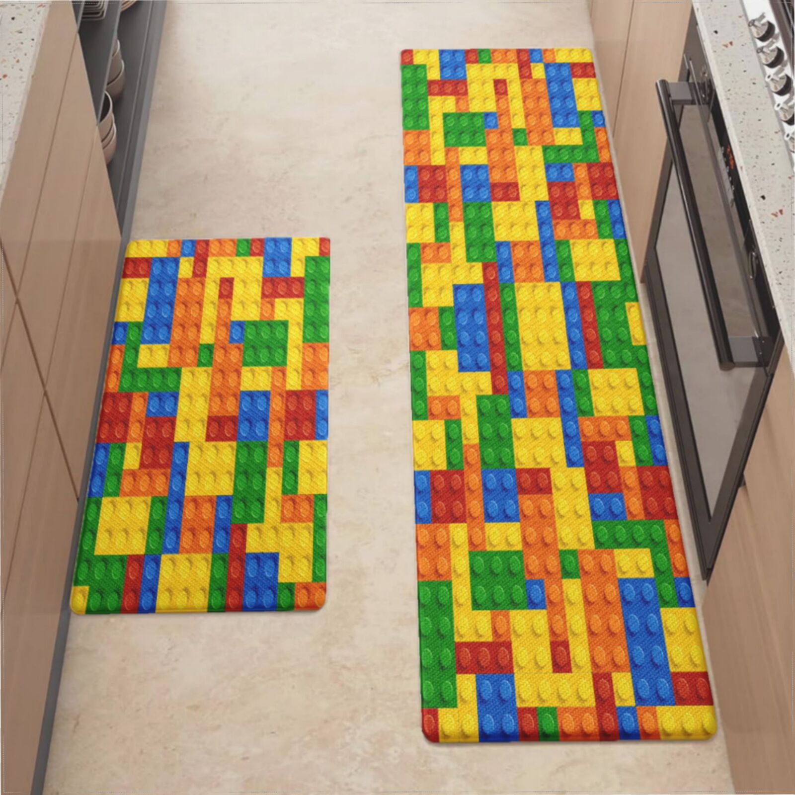 Kitchen Mats For Floor,Colorful Bricks Design Kitchen Rug For Kitchen ...