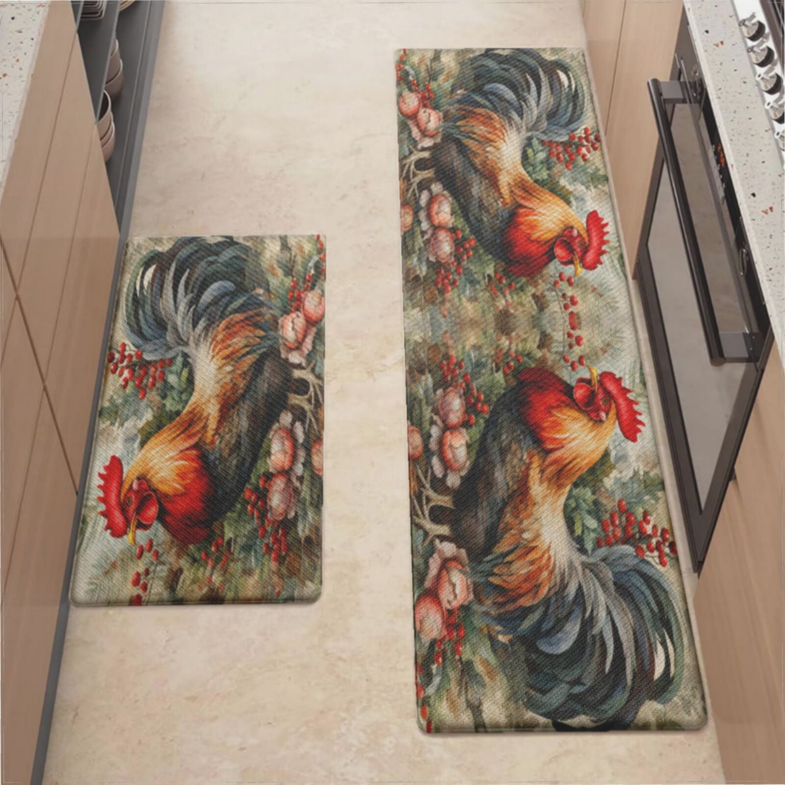 Kitchen Mats For Floor,Colorful Rooster Print Kitchen Rug For Kitchen ...