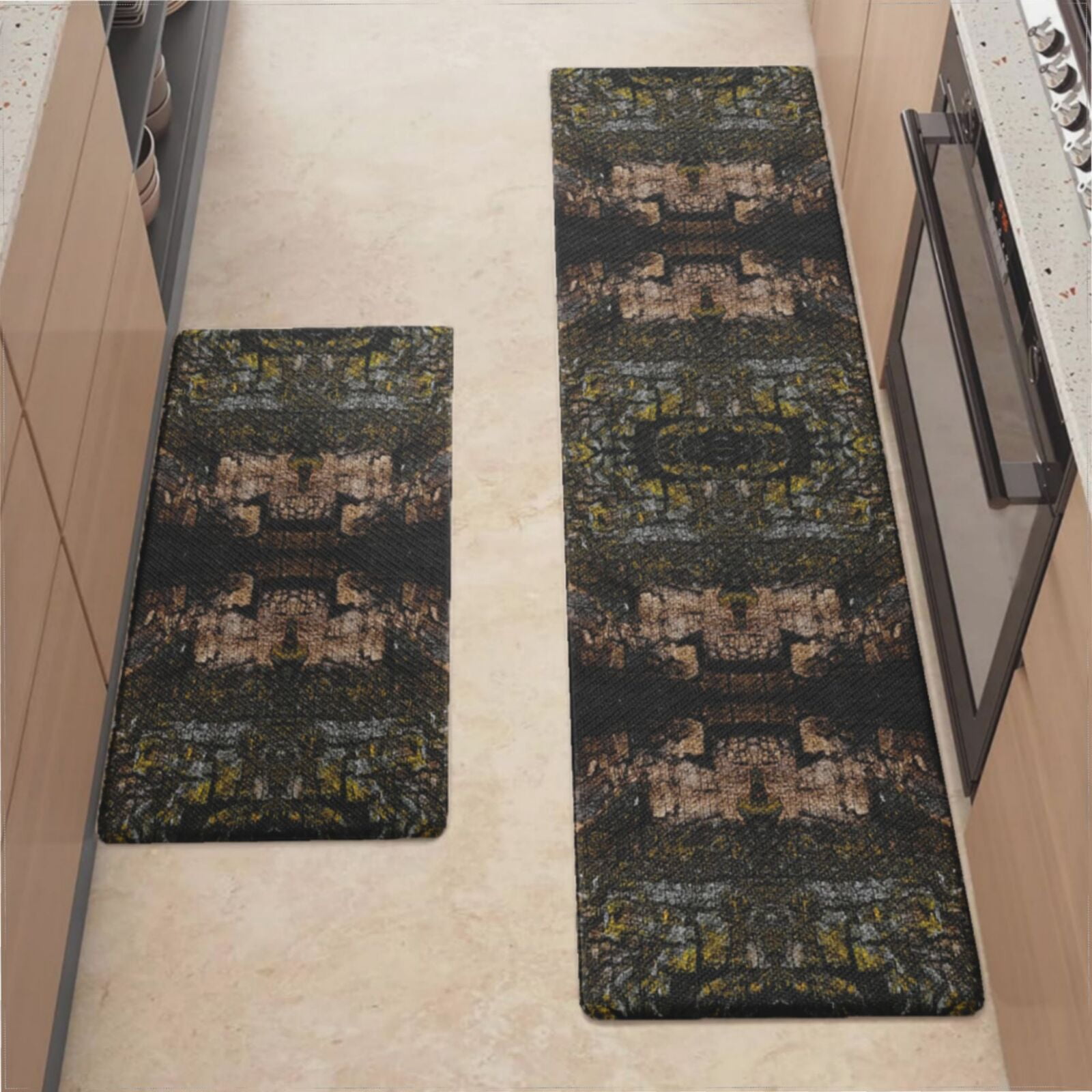 Kitchen Mats For Floor,Cool Brown Wood Bark With Yellow Lichen Camo ...