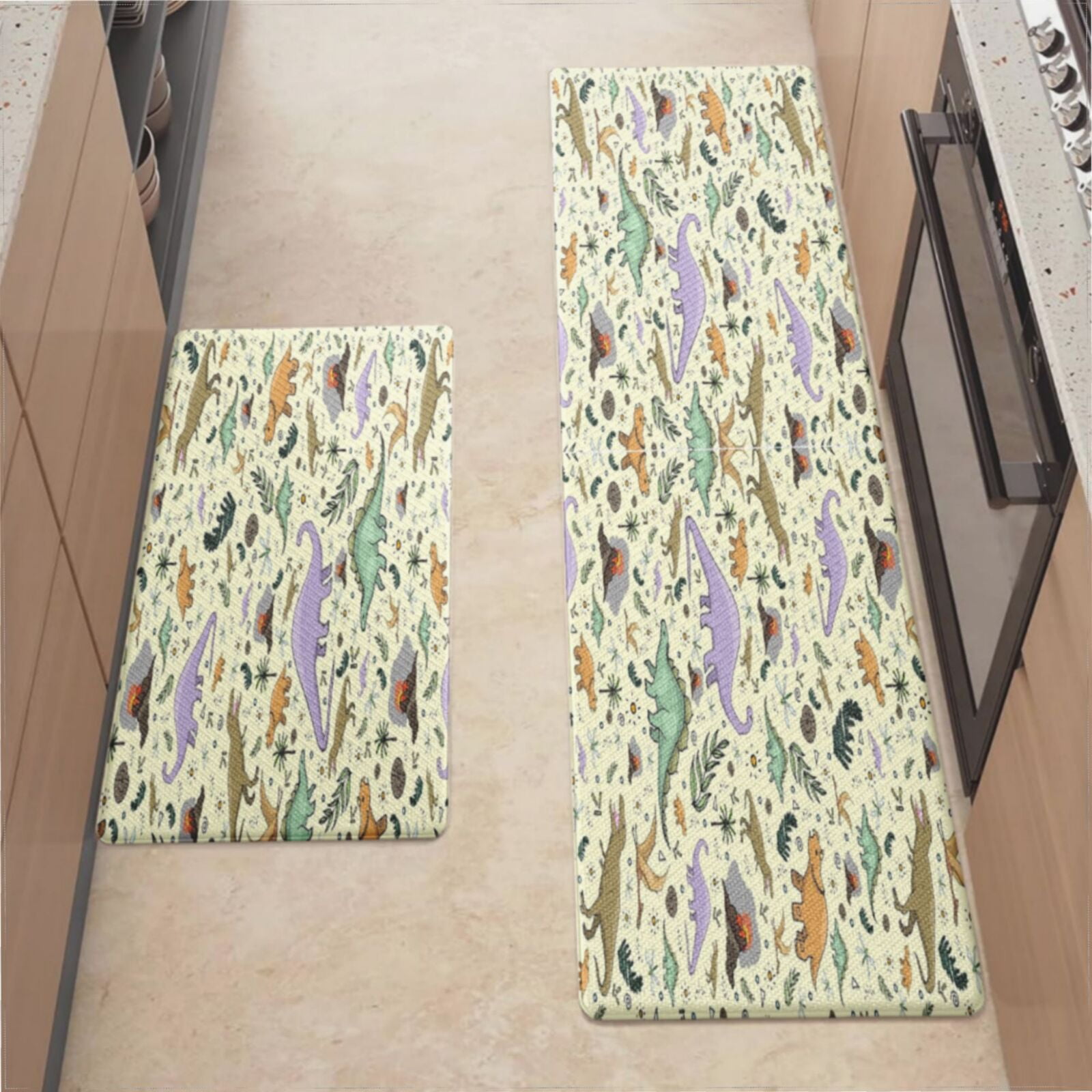 Kitchen Mats For Floor,Dinosaurs In Yellow Kitchen Rug For Kitchen ...