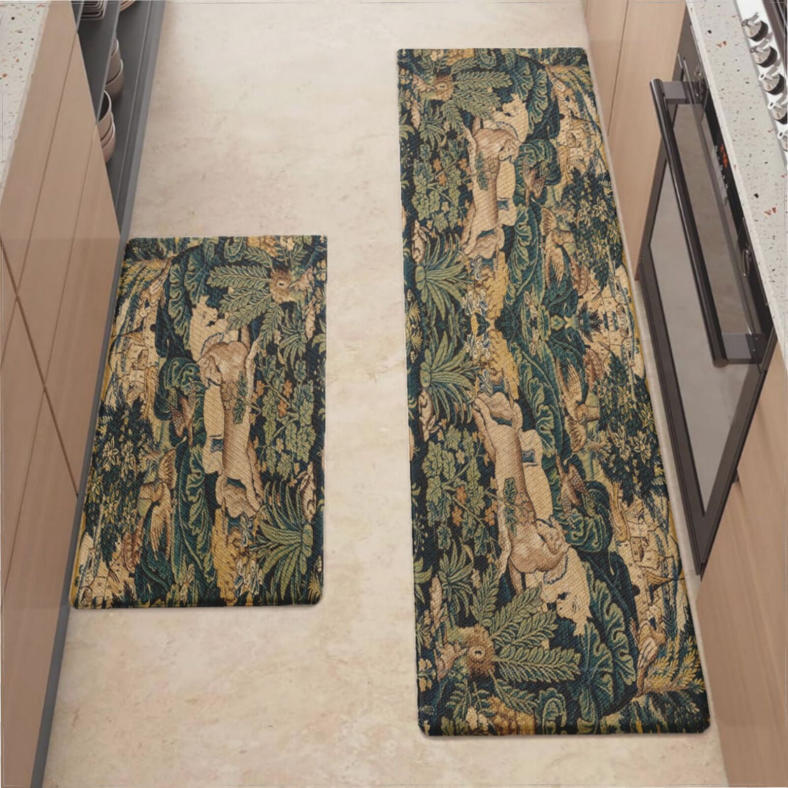 Kitchen Mats For Floor,Fantastic Animals And Horses In Woodland Blue ...