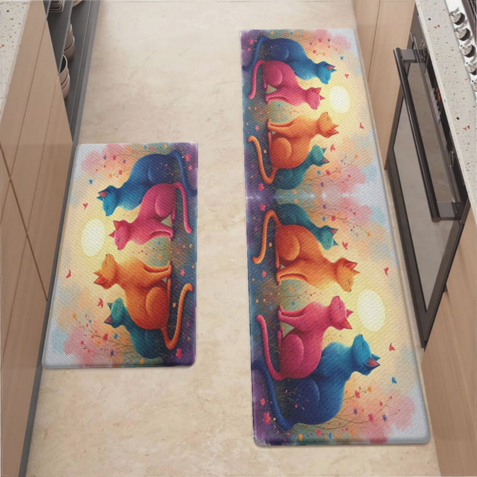 Kitchen Mats For Floor,Four Cats In Spring Kitchen Rug For Kitchen ...