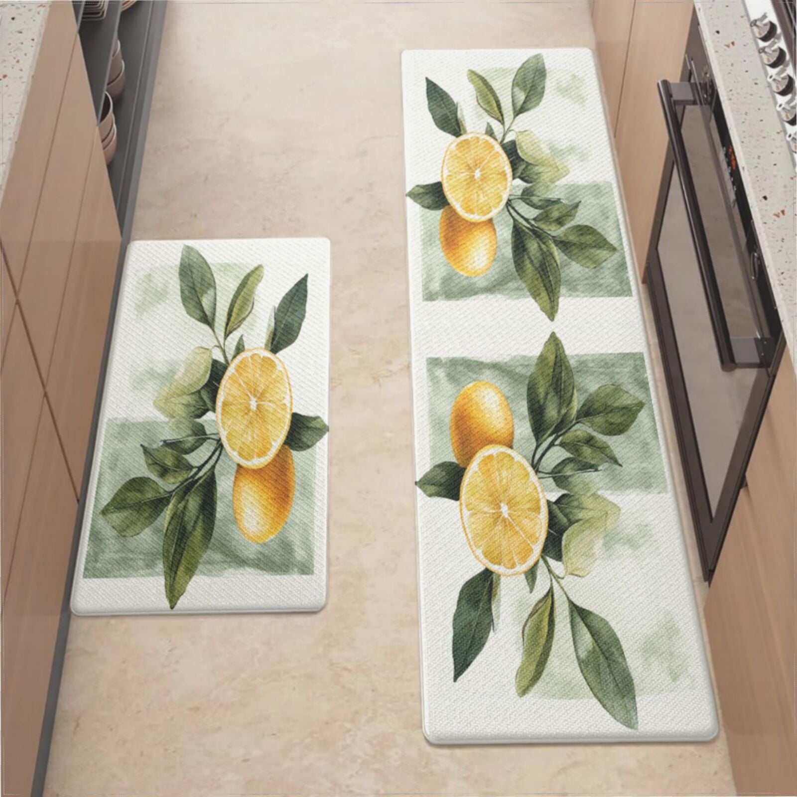 Kitchen Mats For Floor,Fresh Citrus Leaves And Slices Kitchen Rug For ...