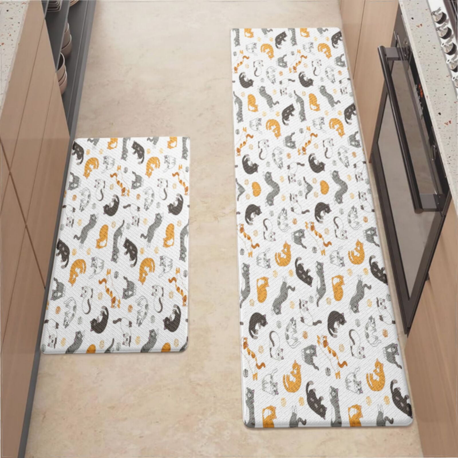 Kitchen Mats For Floor,Funny Cartoon Cute Cat Red Orange Gray Kitchen ...