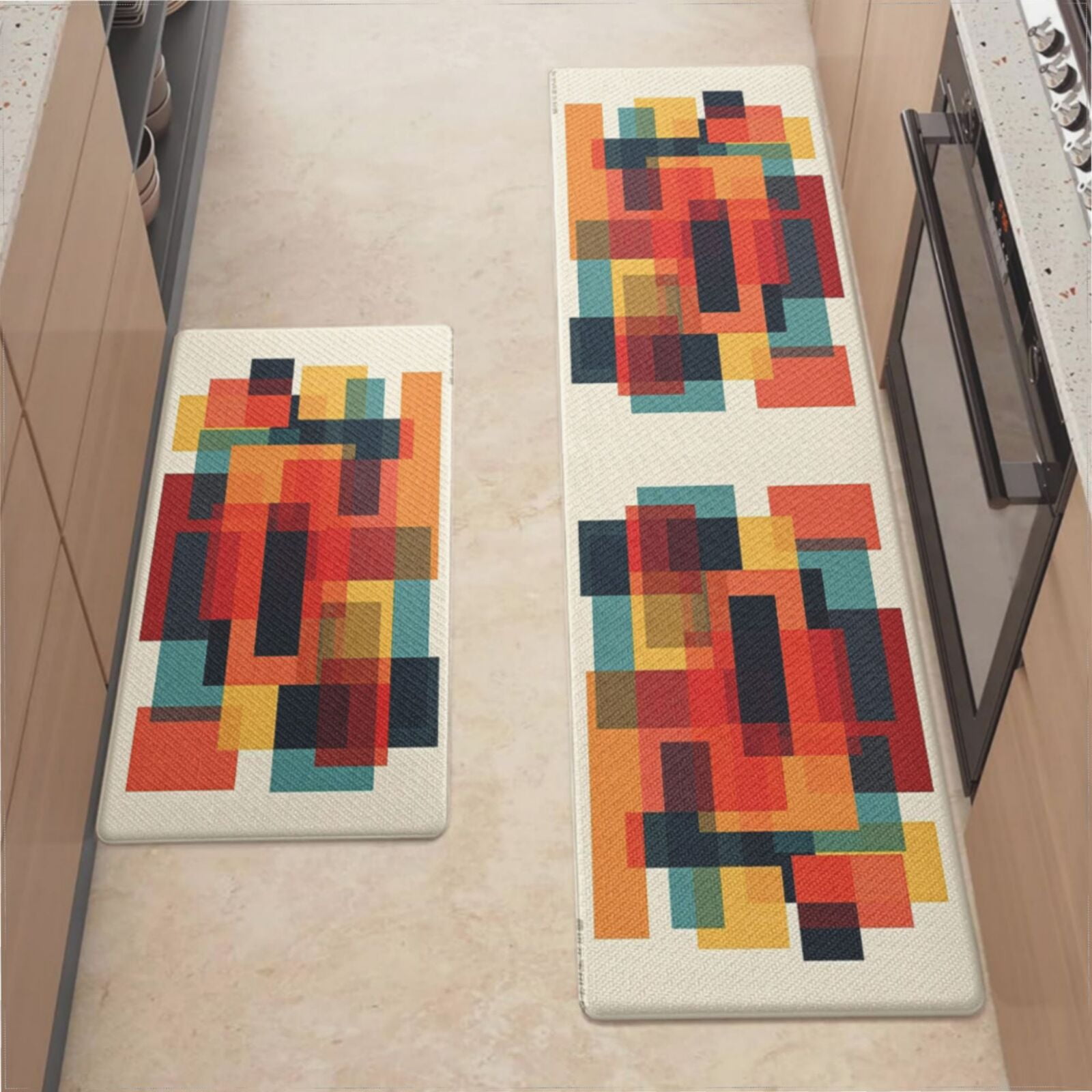 Kitchen Mats For Floor,Geometric Abstract Art Colorful Kitchen Rug For ...