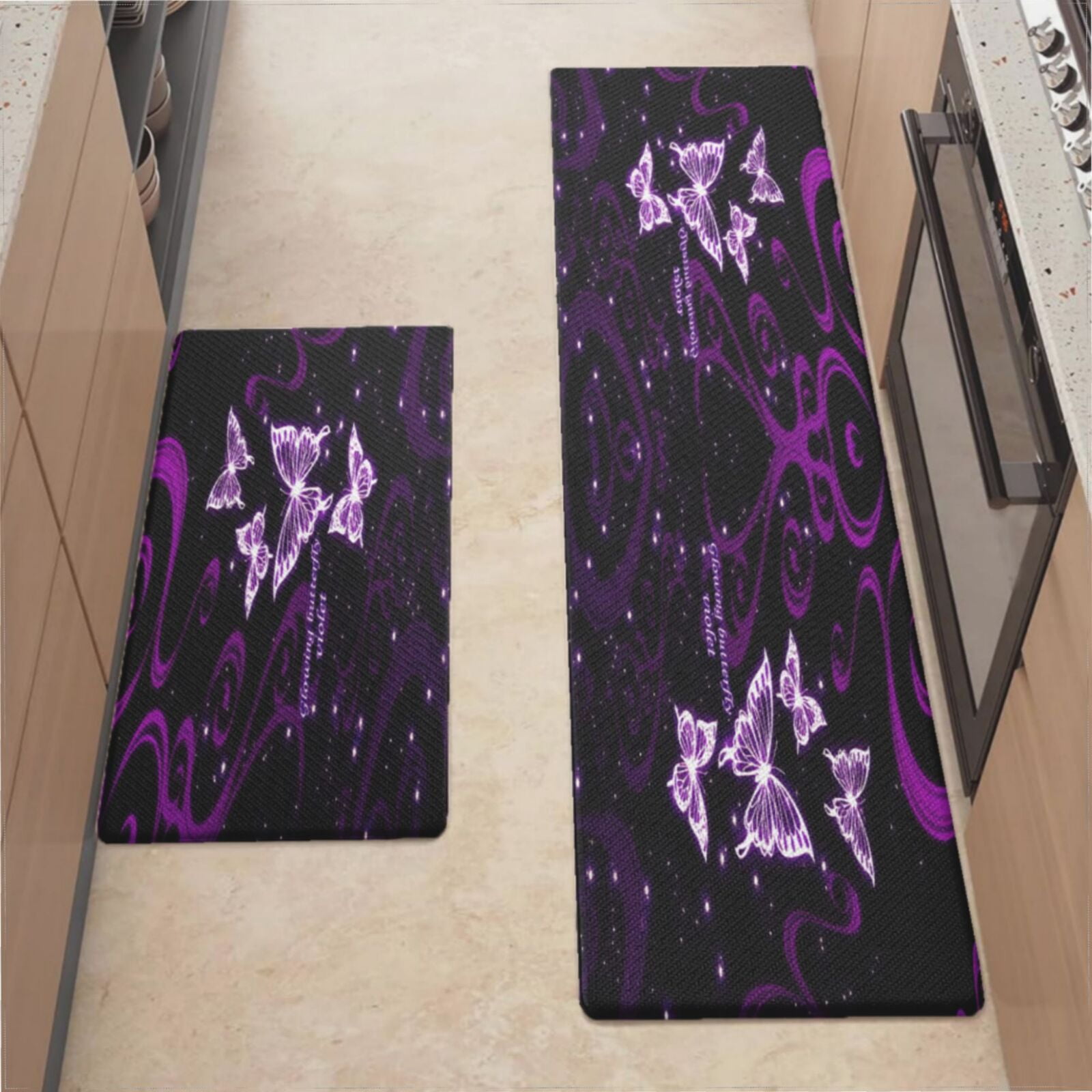 Kitchen Mats For Floor,Glowing Butterfly Violet Kitchen Rug For Kitchen ...