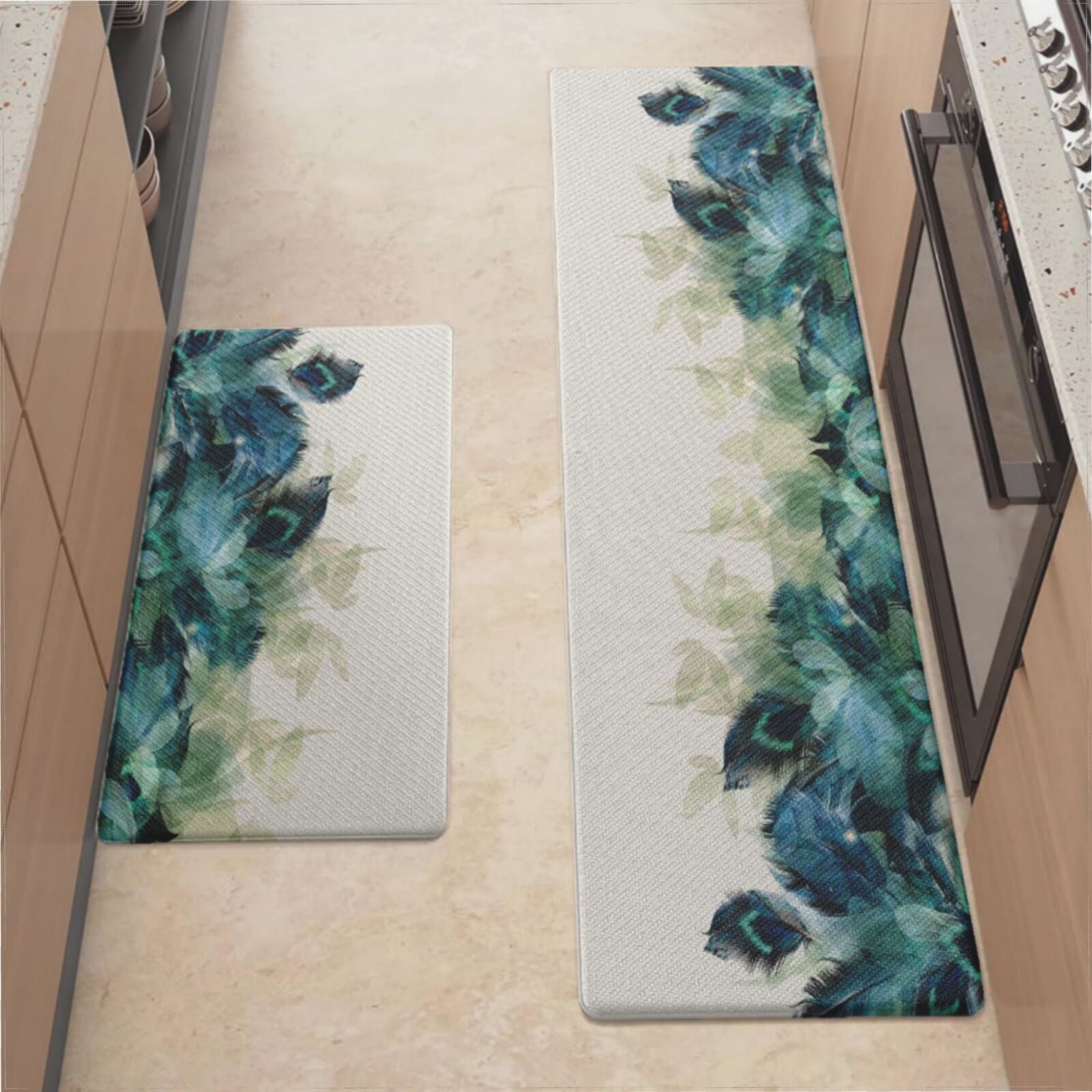Kitchen Mats For Floor,Gradient Peacock Feather Kitchen Rug For Kitchen ...