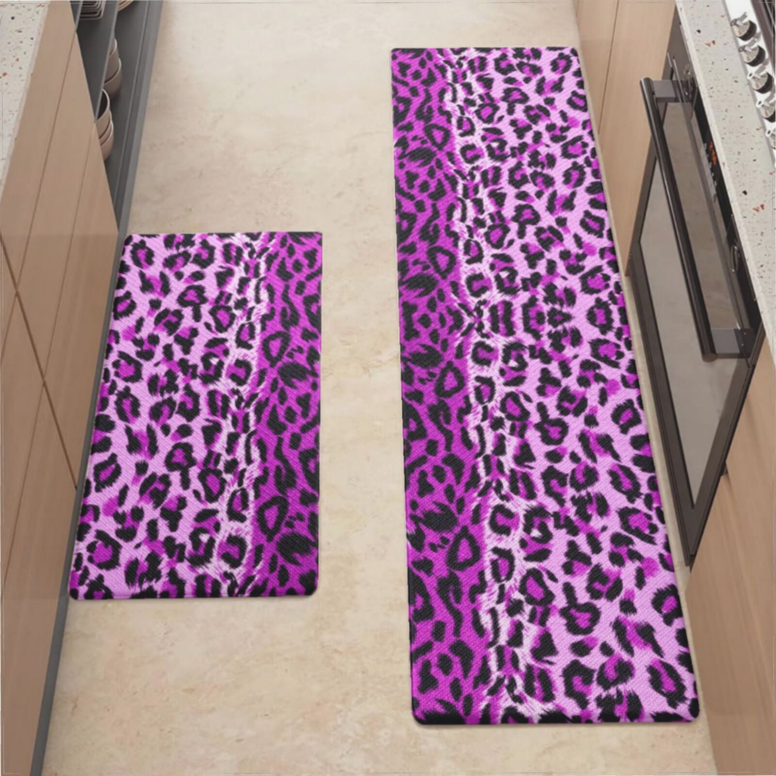 Kitchen Mats For Floor,Gradient Purple Leopard Print Kitchen Rug For ...