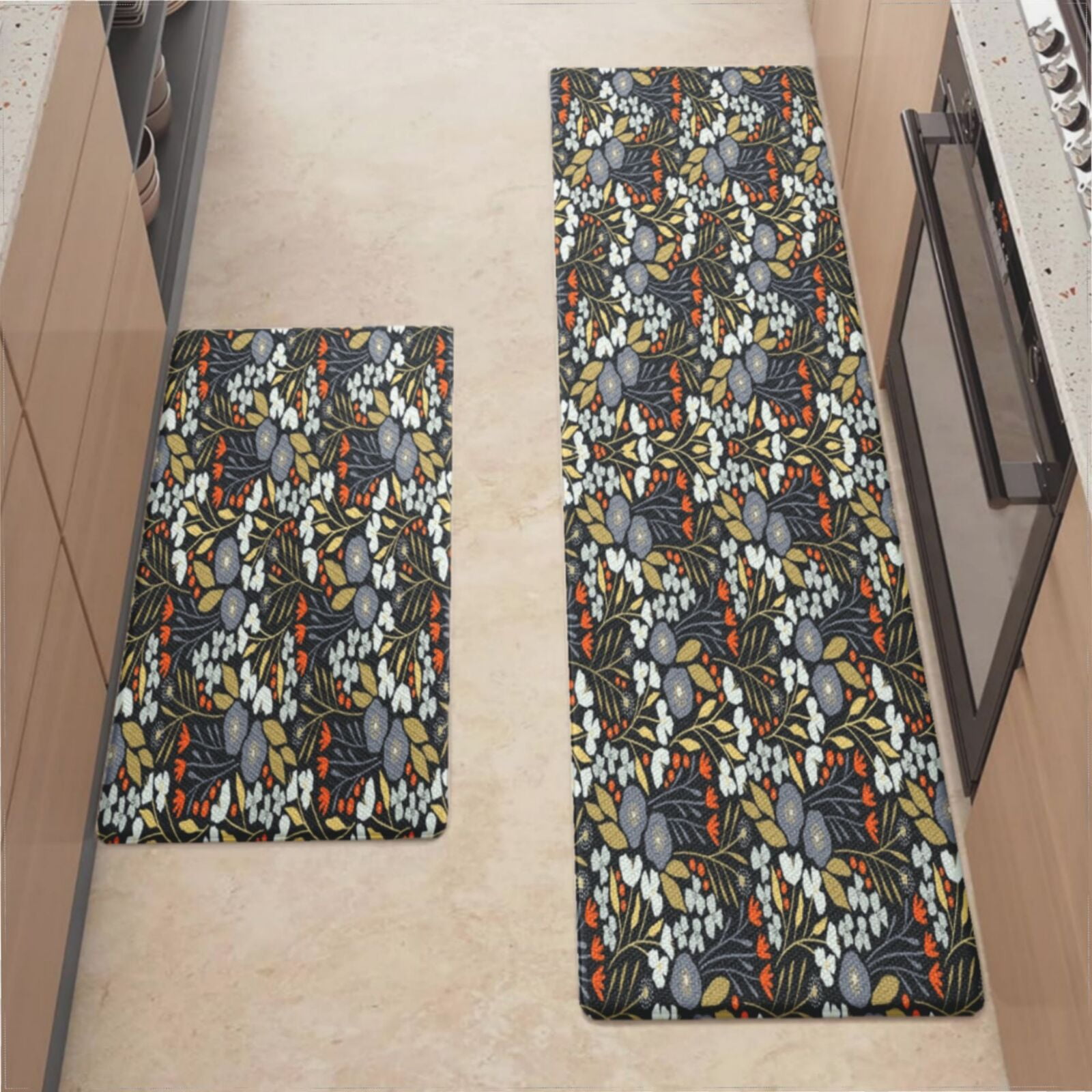 Kitchen Mats For Floor,Green And Blue Wildflowers Kitchen Rug For ...