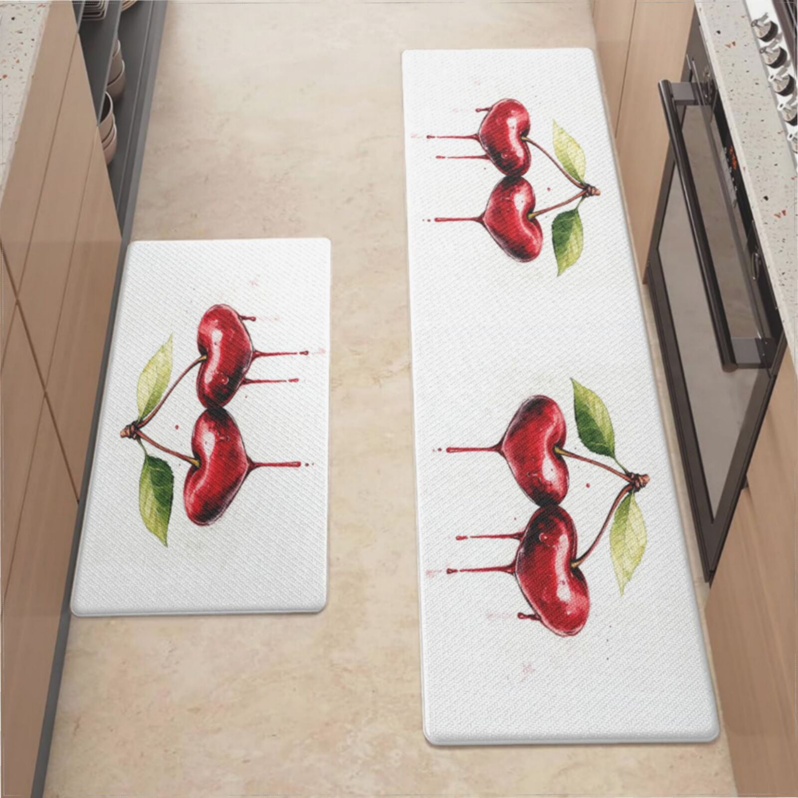 Kitchen Mats For Floor,Juicy Heart-Shaped Cherry Fruit Kitchen Rug For ...