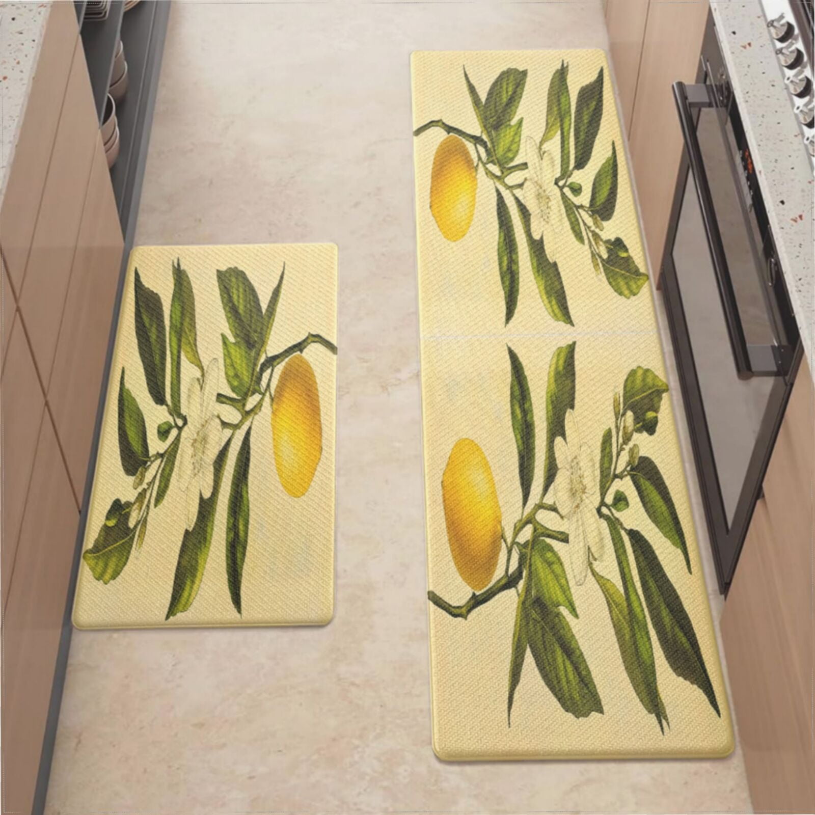 Kitchen Mats For Floor,Lemon And Blossom Illustration Kitchen Rug For ...
