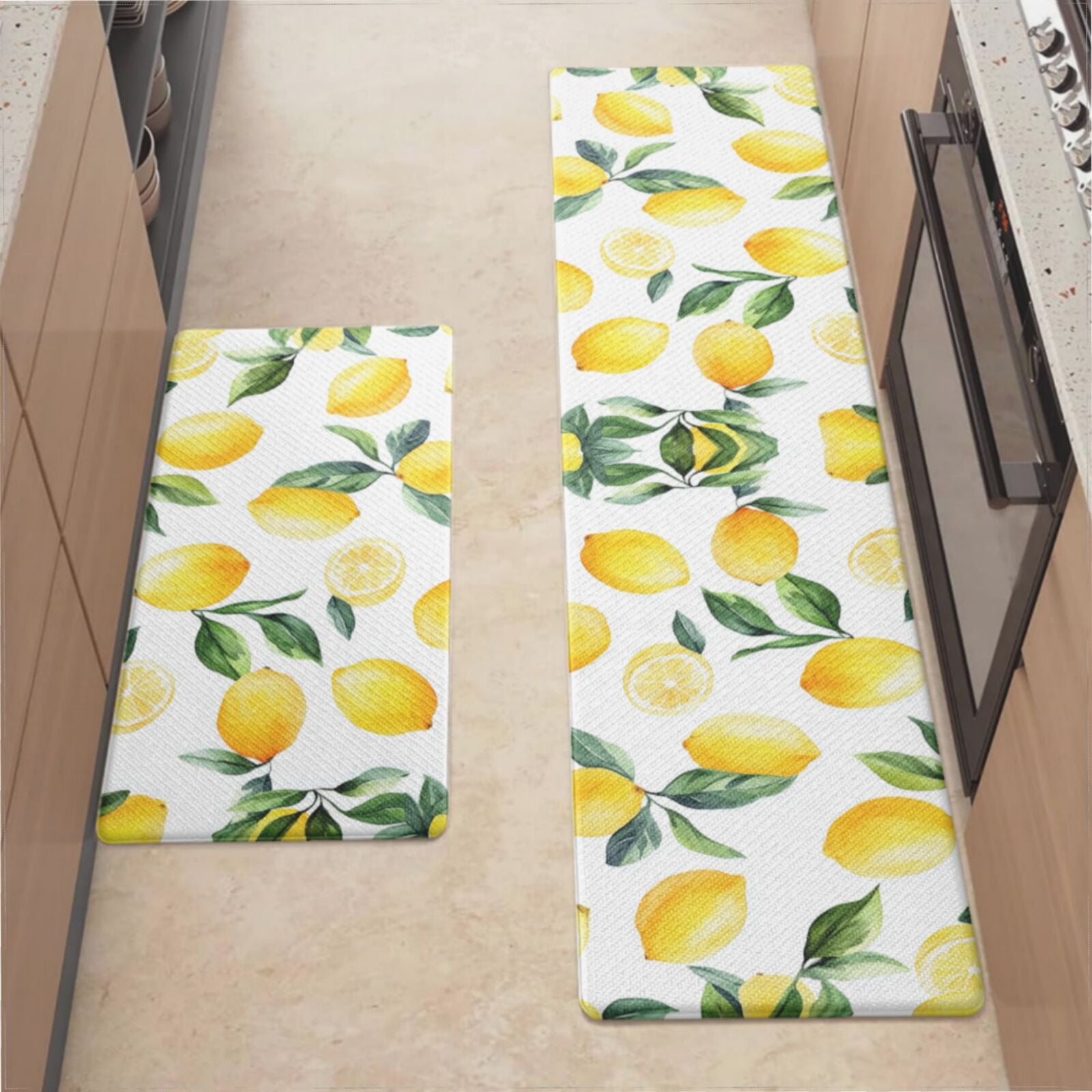 Kitchen Mats For Floor,Lemon And Leaf Pattern(2) (4) Kitchen Rug For ...