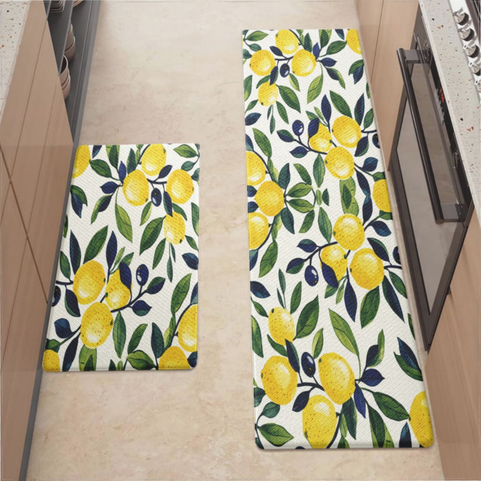Kitchen Mats For Floor,Lemon And Leaf Pattern (5) Kitchen Rug For ...
