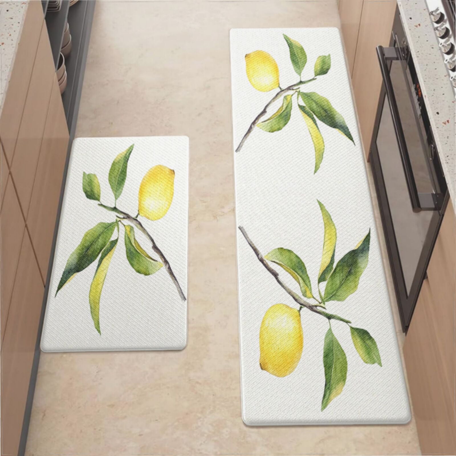 Kitchen Mats For Floor,Lemon Branch Watercolor Art Kitchen Rug For ...