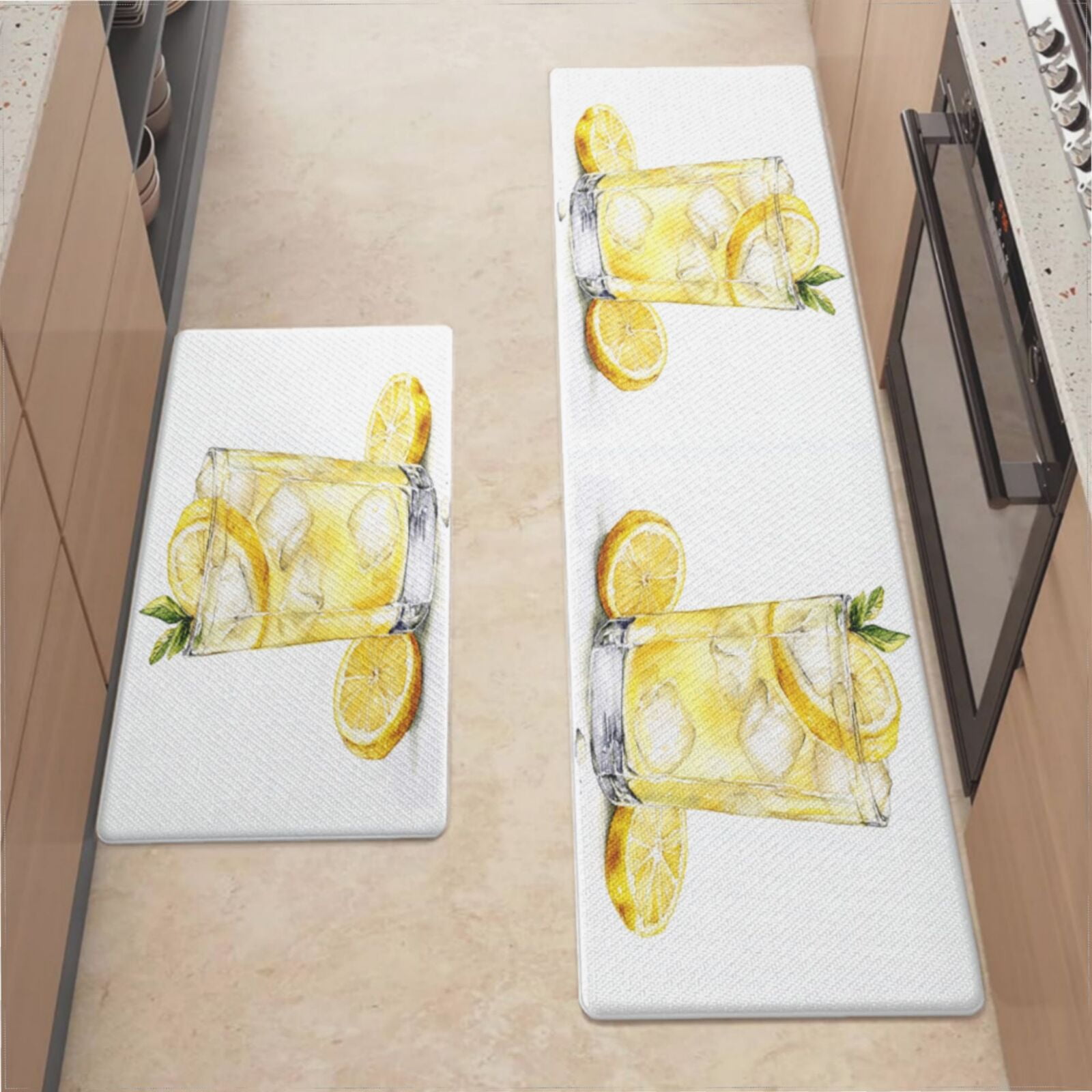 Kitchen Mats For Floor,Lemon Iced Tea Illustration Kitchen Rug For ...