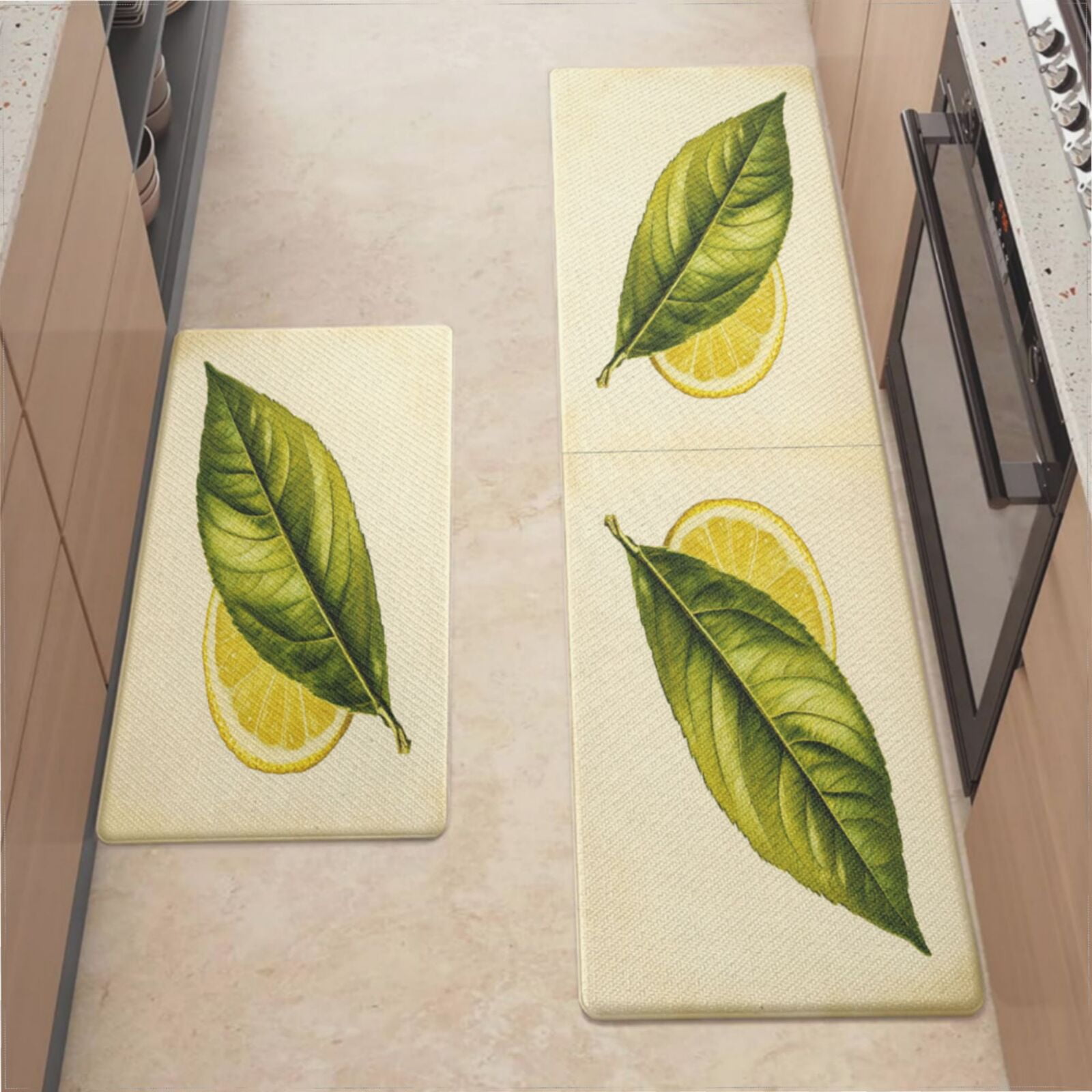 Kitchen Mats For Floor,Lemon Slice And Leaf Kitchen Rug For Kitchen ...