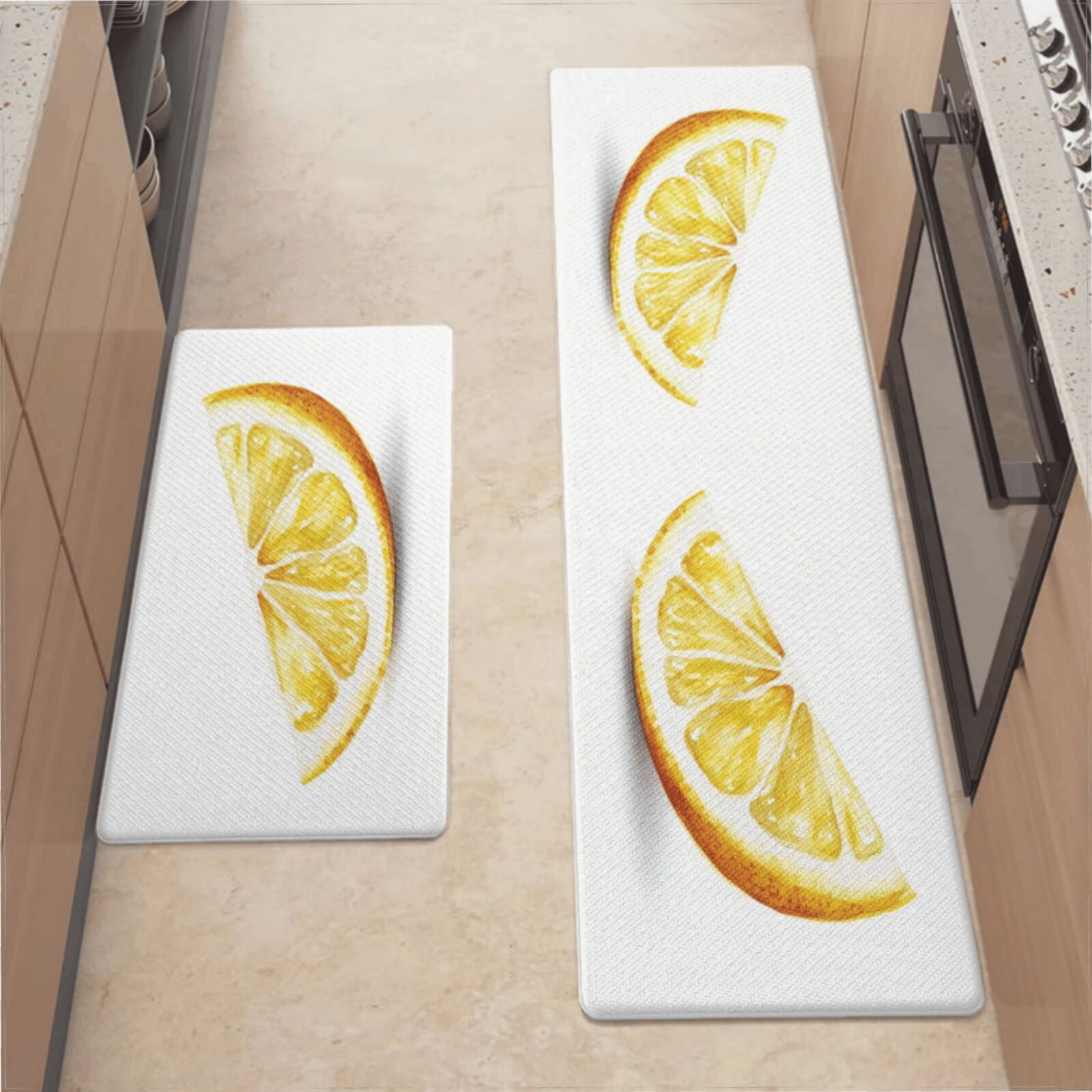 Kitchen Mats For Floor,Lemon Slice Illustration Kitchen Rug For Kitchen ...