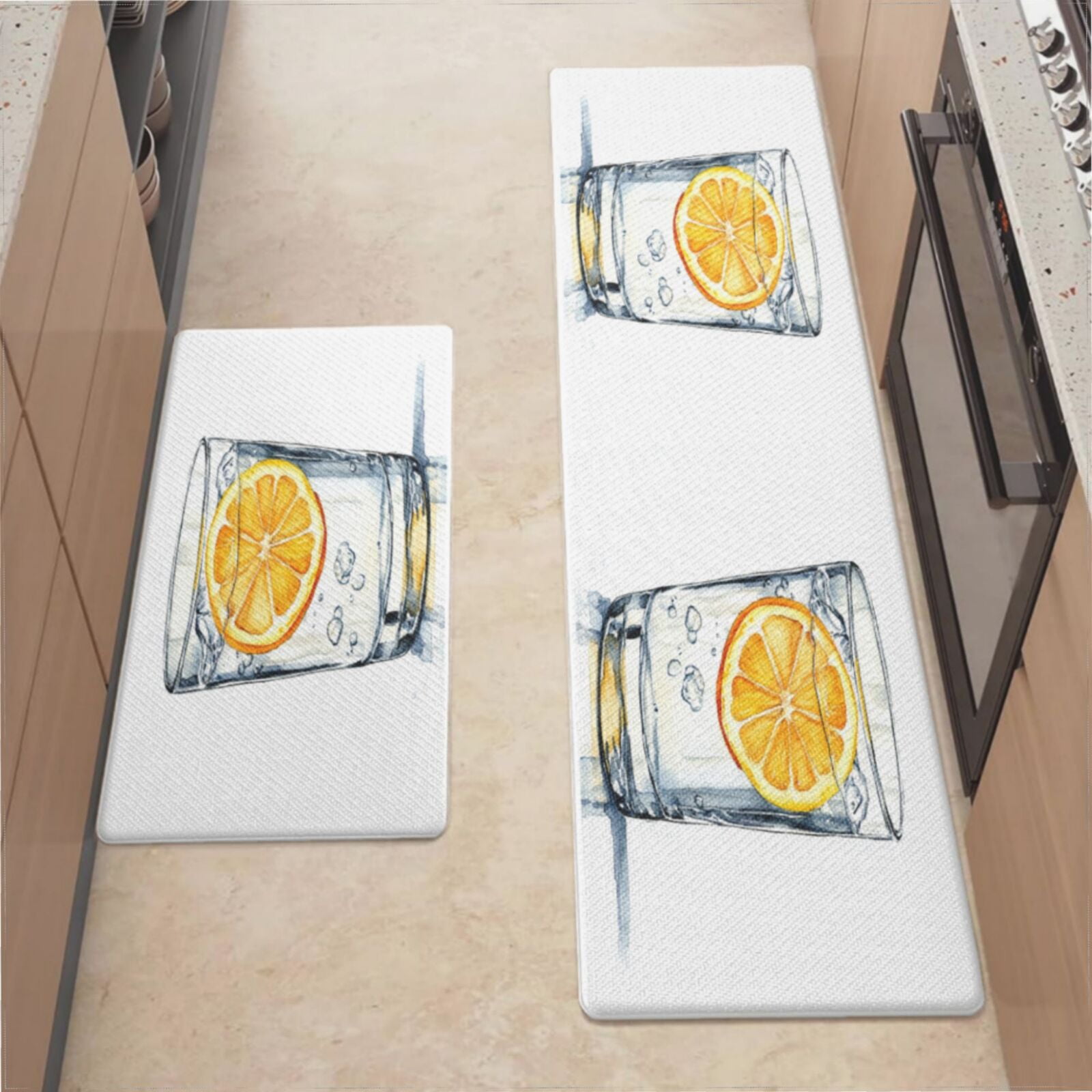 Kitchen Mats For Floor,Lemon Slice In Water Glass Kitchen Rug For ...